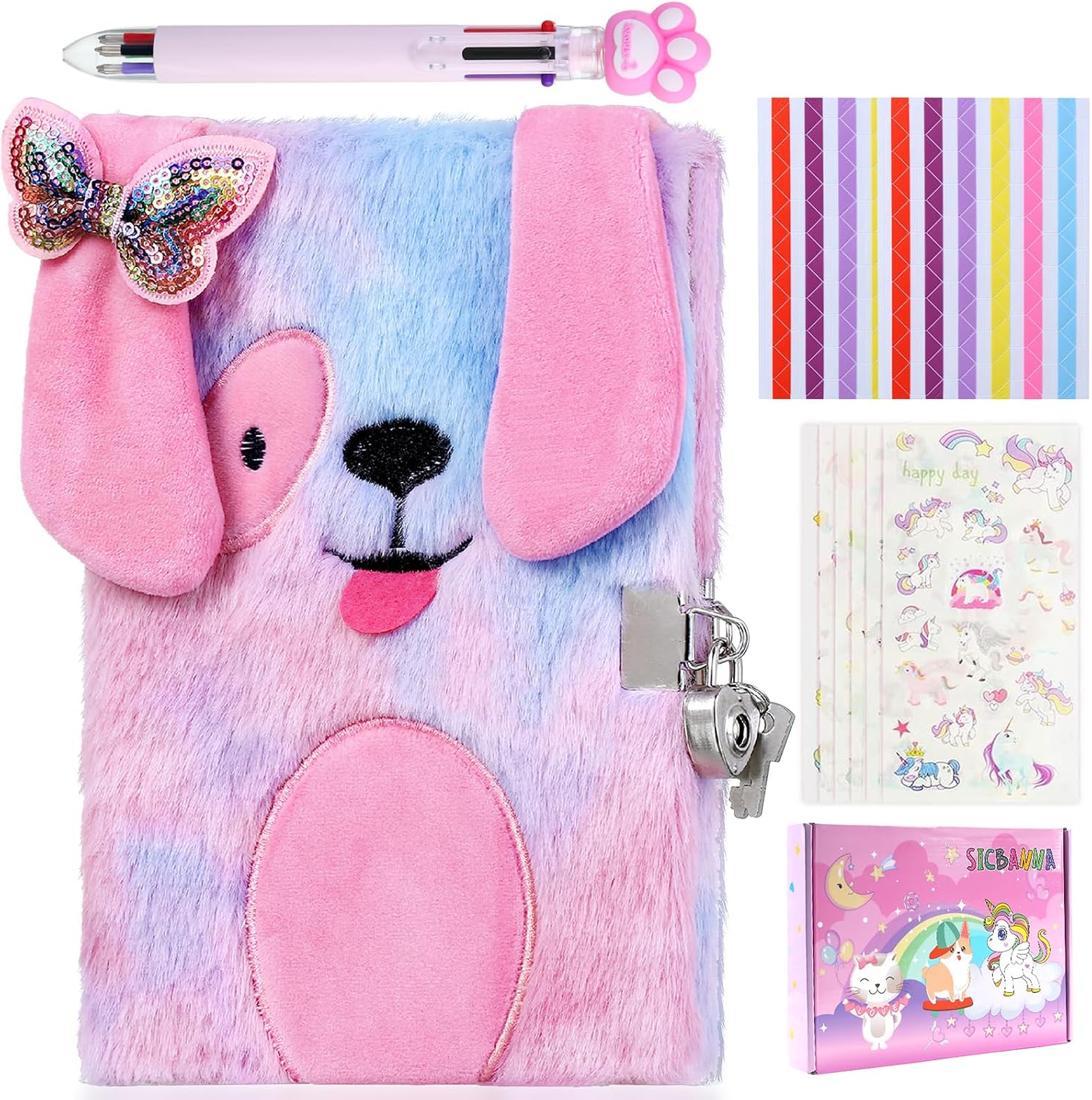 Amazon.com: Sicbanna Diary for Girls with Lock and Keys, Plush Dog ...