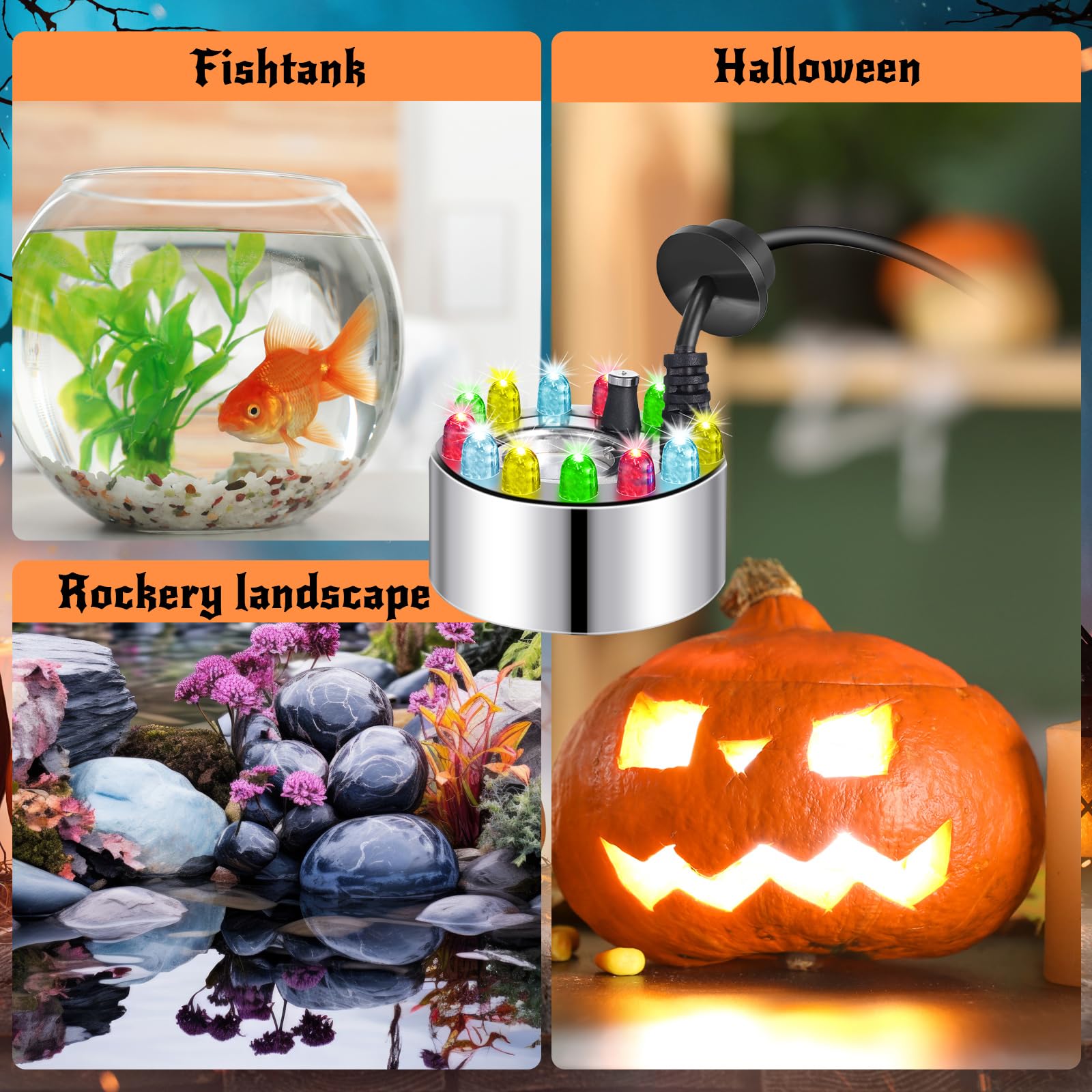 Copkim 4 Pcs Halloween Ultrasonic Mist Maker Fogger — 12 LED Water ...