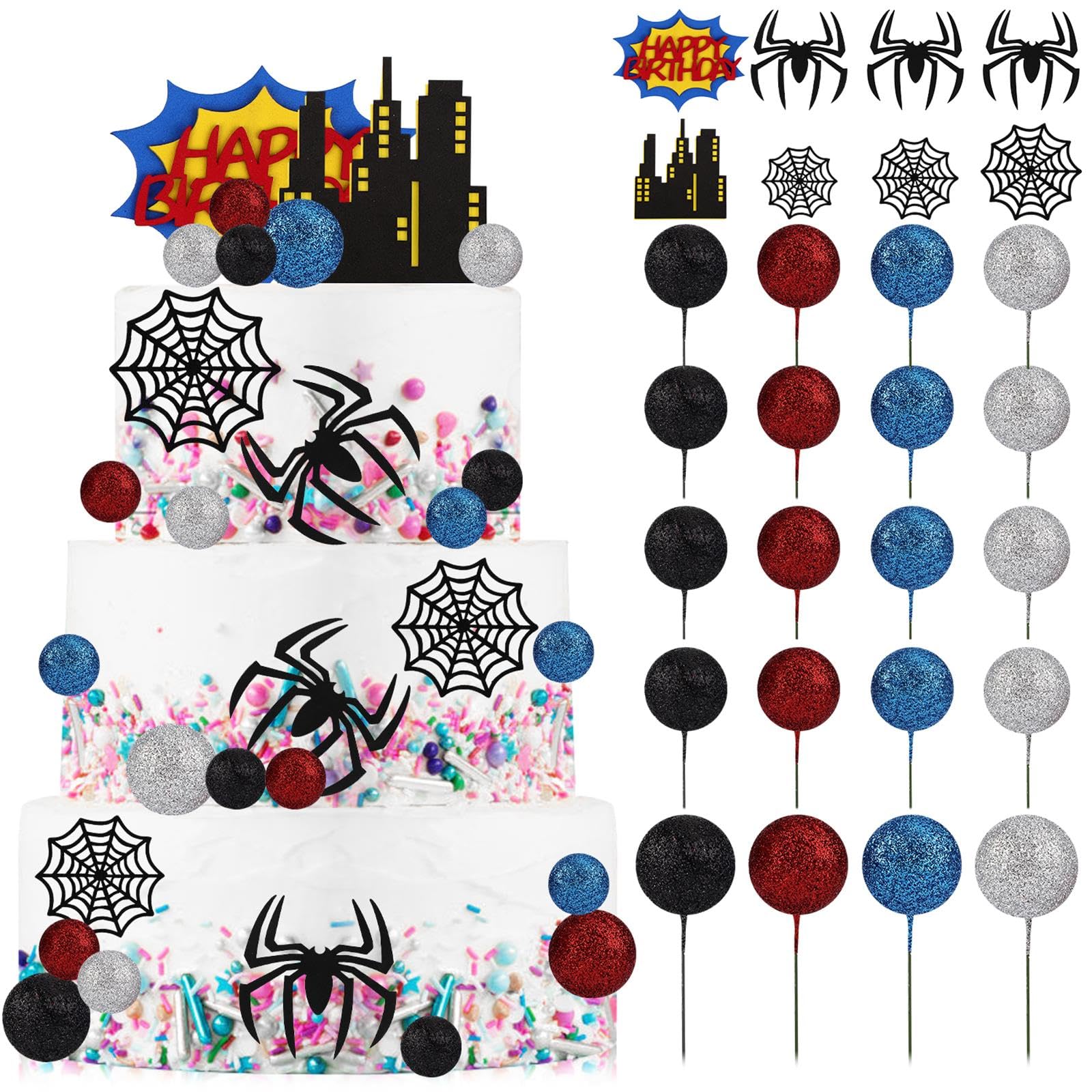 28pcs Cake Decorations Black Spider Cobweb Building Cake Topper ...