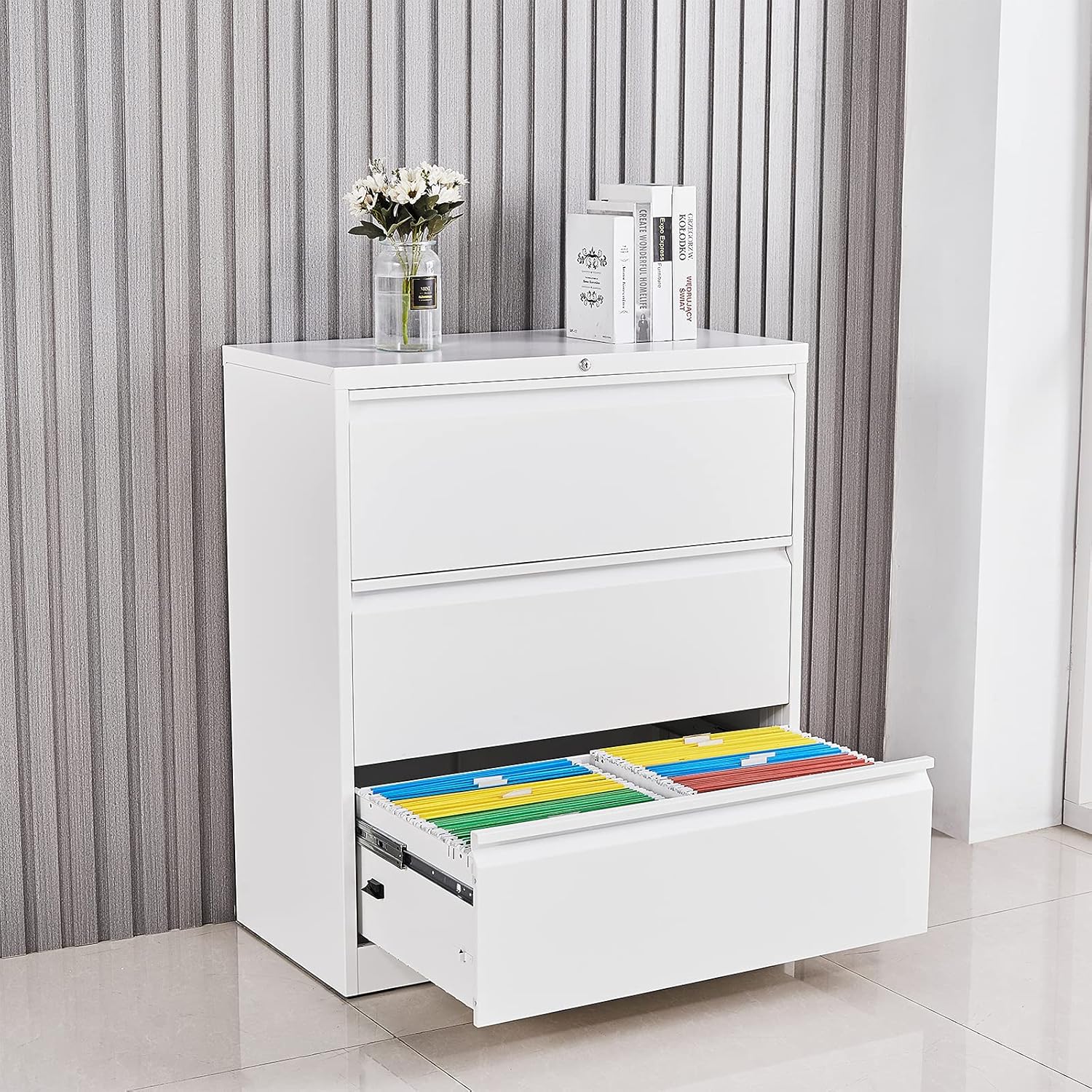 Brandclub - VINGLI 35.5" Wide 3 Drawer File Cabinet with Lock, Classic ...