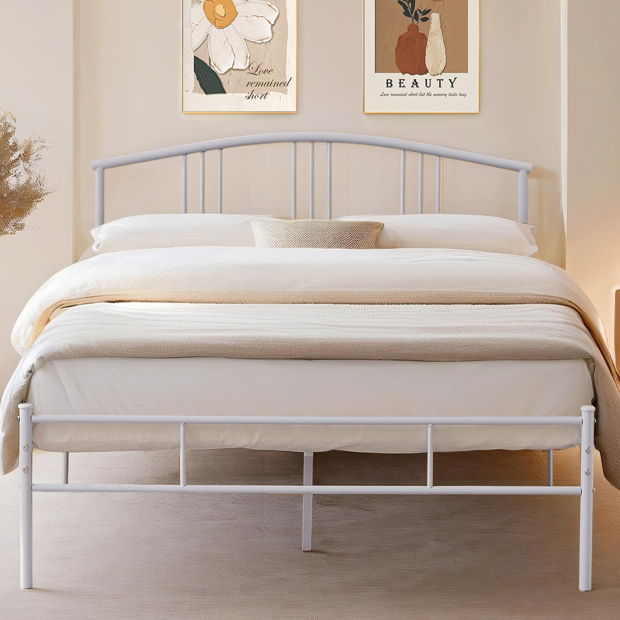 Amazon.com: VECELO 14 inch Queen Bed Frame White Beds Metal Platform ...