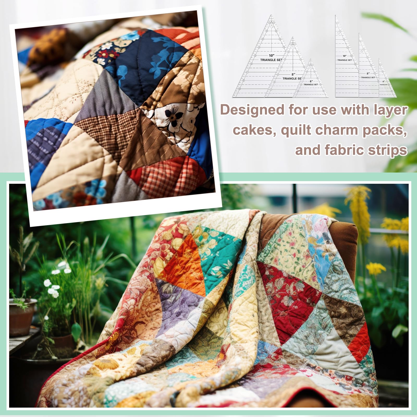 Snapklik.com : 3 Set Tall Triangle Rulers For Quilting 6 8 10 Inch Wedge Triangle & Wing ...