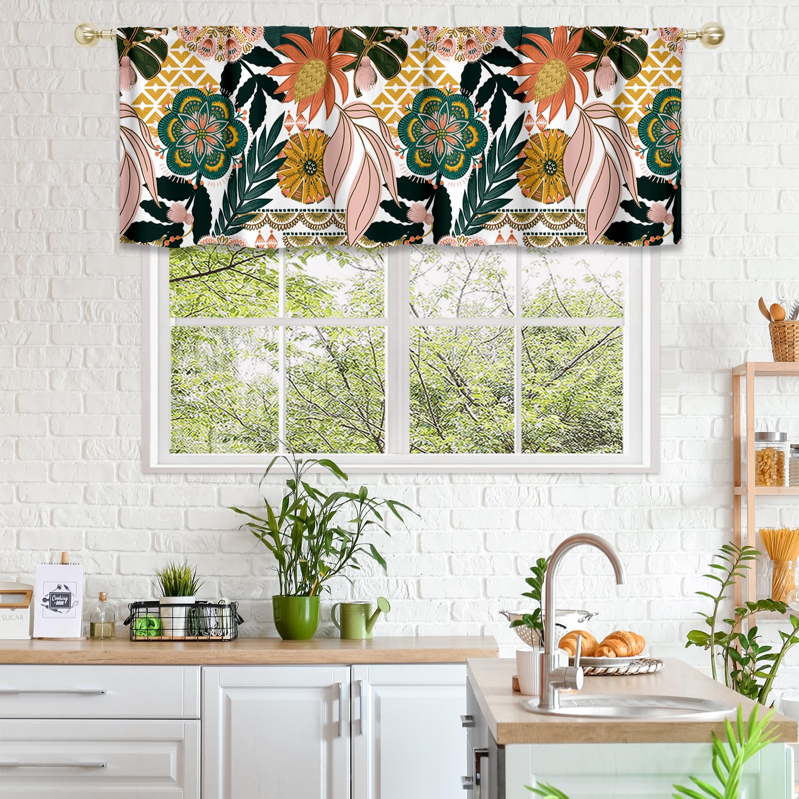 Amazon.com: MitoVilla Colorful Boho Floral Valance Curtains for Living ...