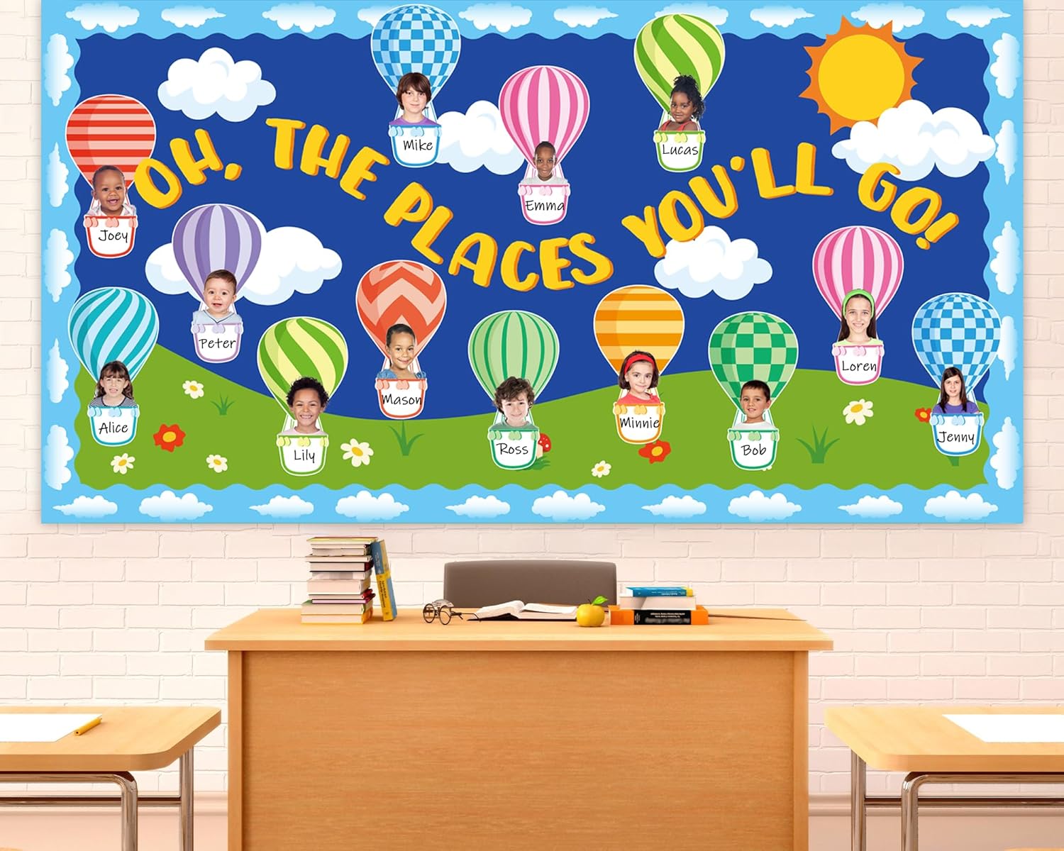 Amazon.com : Naozinebi Hot Air Balloons Bulletin Board Set The Places ...