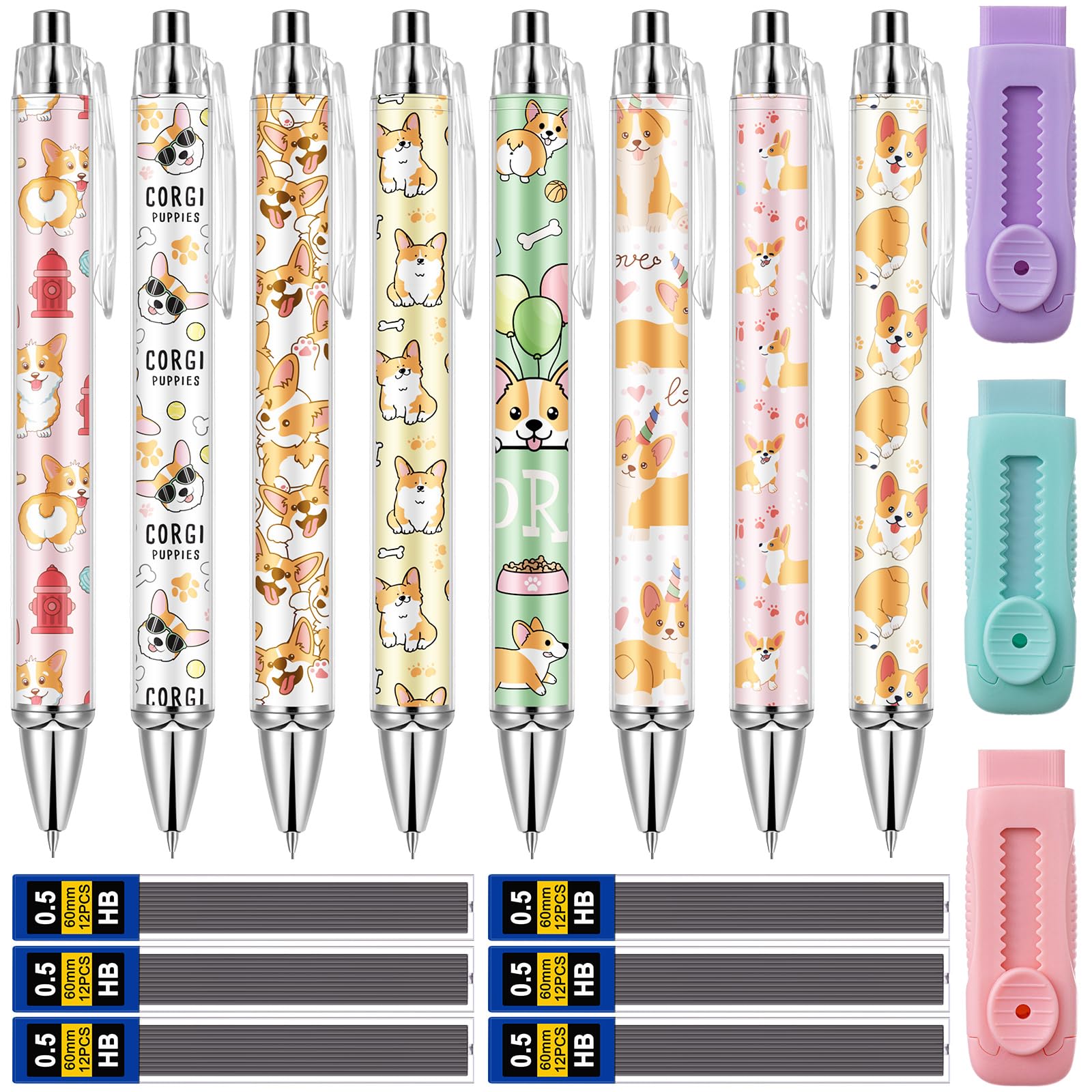 Amazon.com : Fullhawl Mechanical Pencil Set 8 Pcs Corgi Mechanical ...
