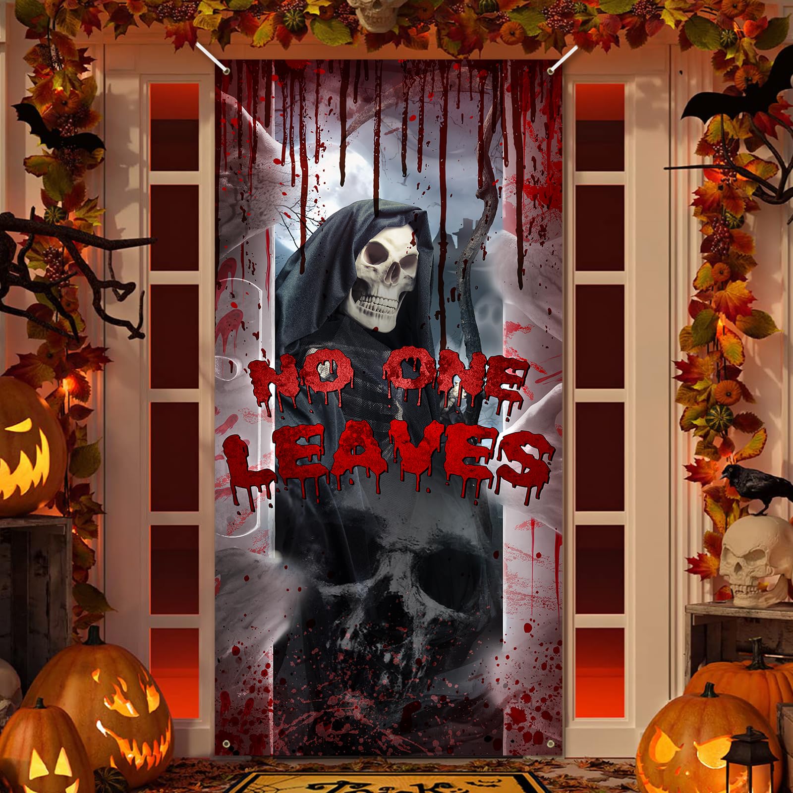Amazon.com: Avezano Halloween Door Decorations Scary Killer Skull ...