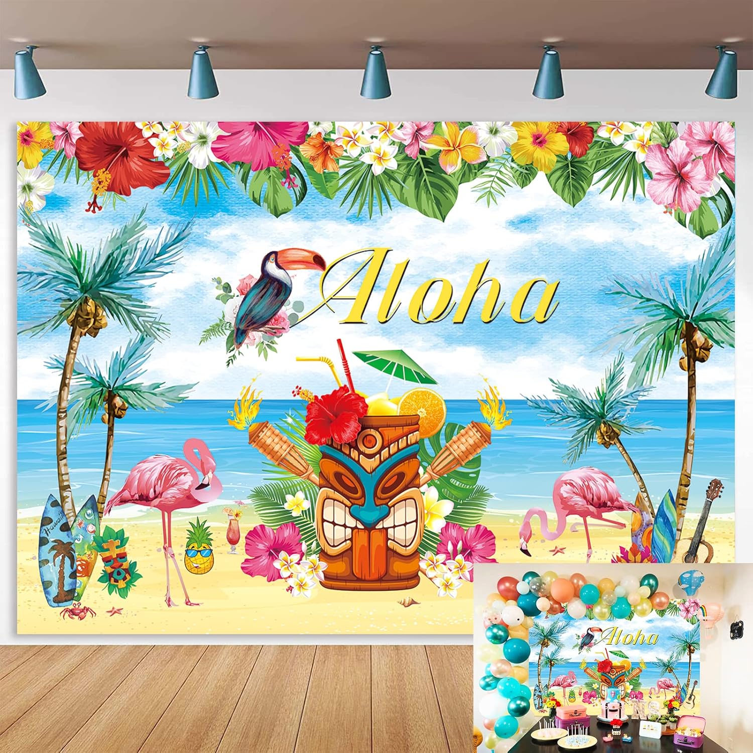 Amazon.com : Hawaiian Aloha Backdrop 7x5FT Summer Beach Tropical Flower ...