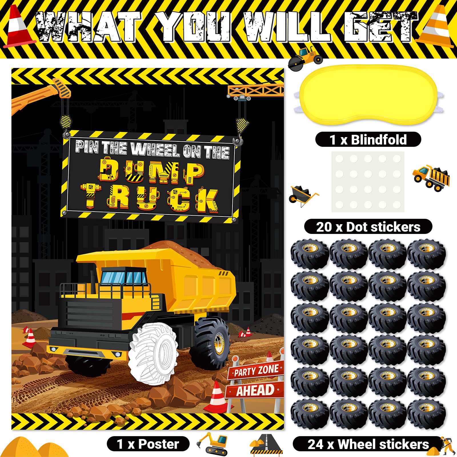 Pin The Rock In Dump Truck Construction Party Game For Kids - Pin The ...