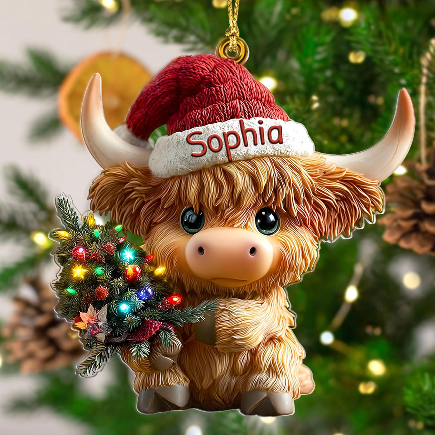 Amazon.com: 2D Flat Acrylic Printed Highland Cow Christmas Ornaments ...