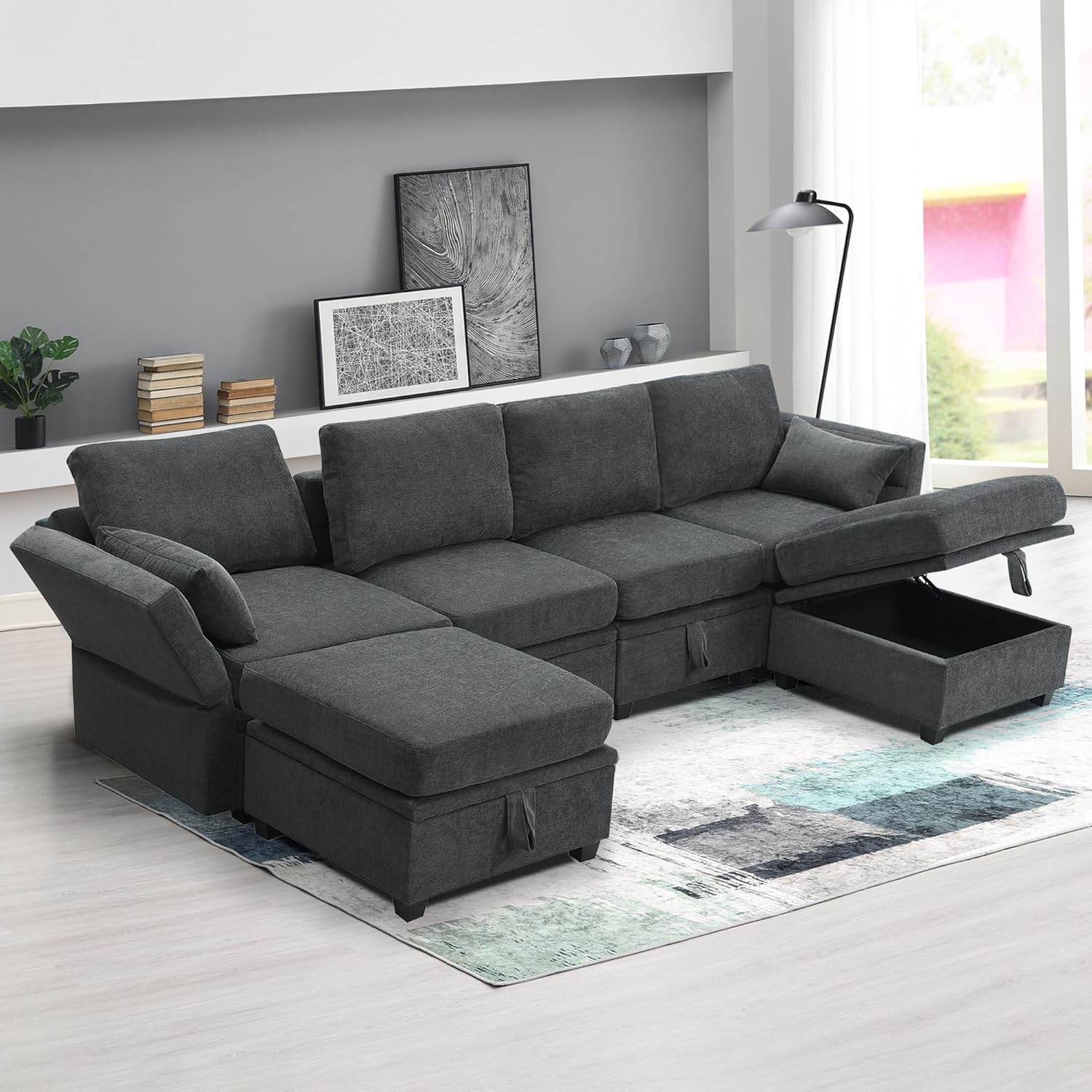Amazon.com: YOOXX 109" U Shaped Chenille Modular Sectional Sofa with ...