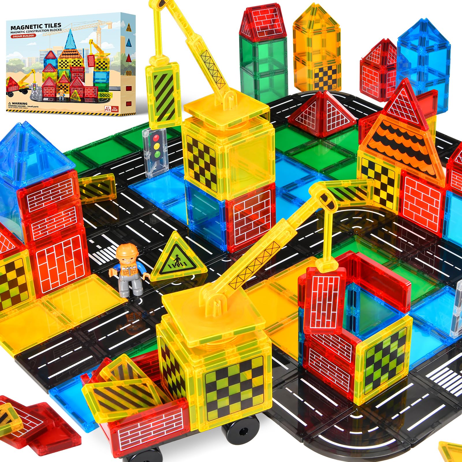 Amazon.com: Magnetic Tiles Road Set - City Construction Building Toys ...