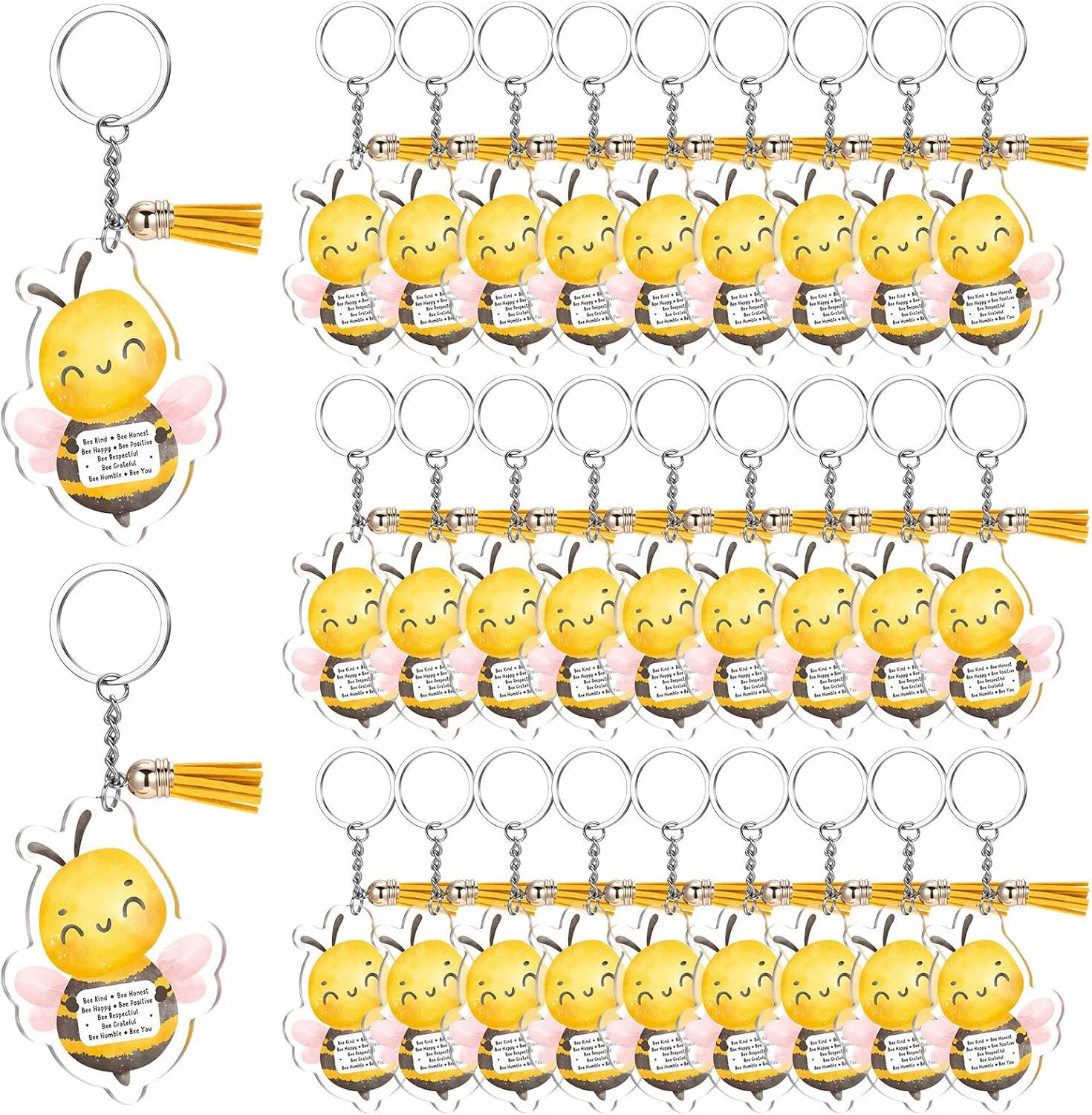 Landical 40 Pcs Bee Keychain Gift Bulk Inspirational Honey Bee Keychain ...