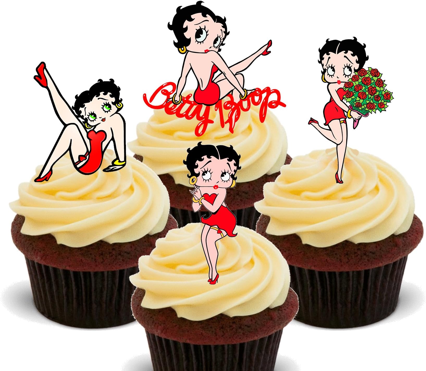 Made4You Betty Boop Edible Cupcake Toppers - Red Stand-up Wafer Cake ...
