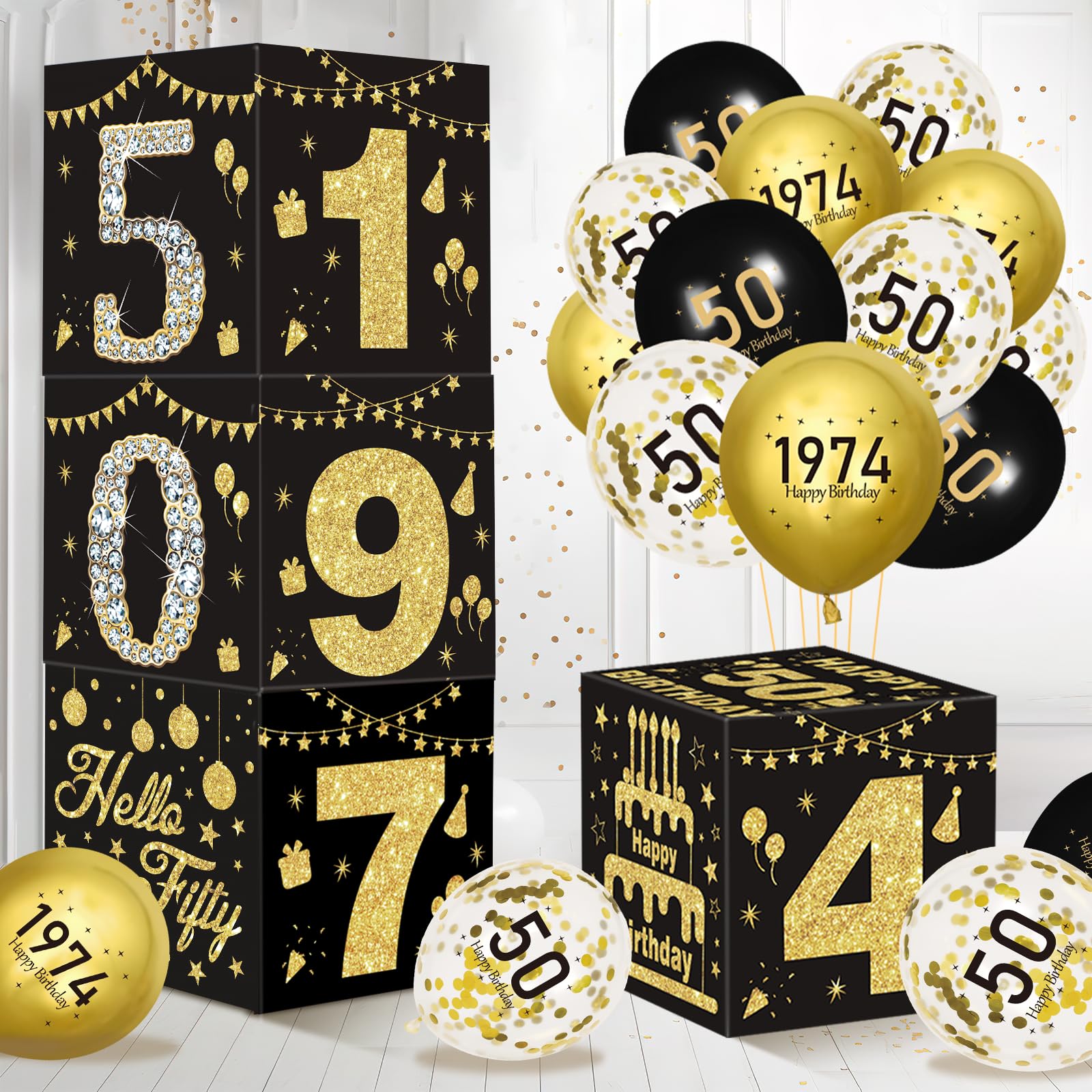 Amazon.com: 50th Birthday Decorations Box for Men Women, 4Pcs Vintage ...