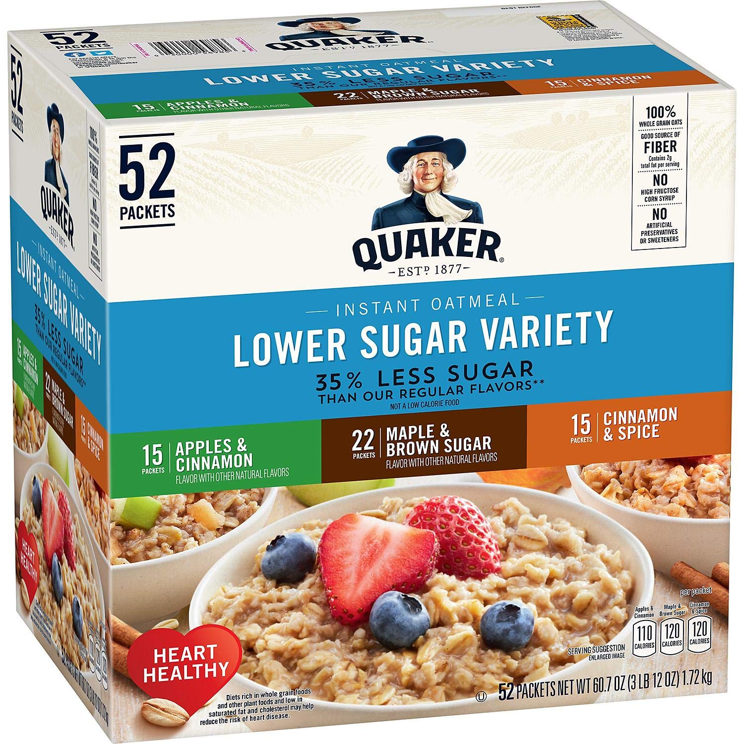 Amazon.com: Quaker Lower Sugar Instant Oatmeal, Variety Pack (52 pk ...