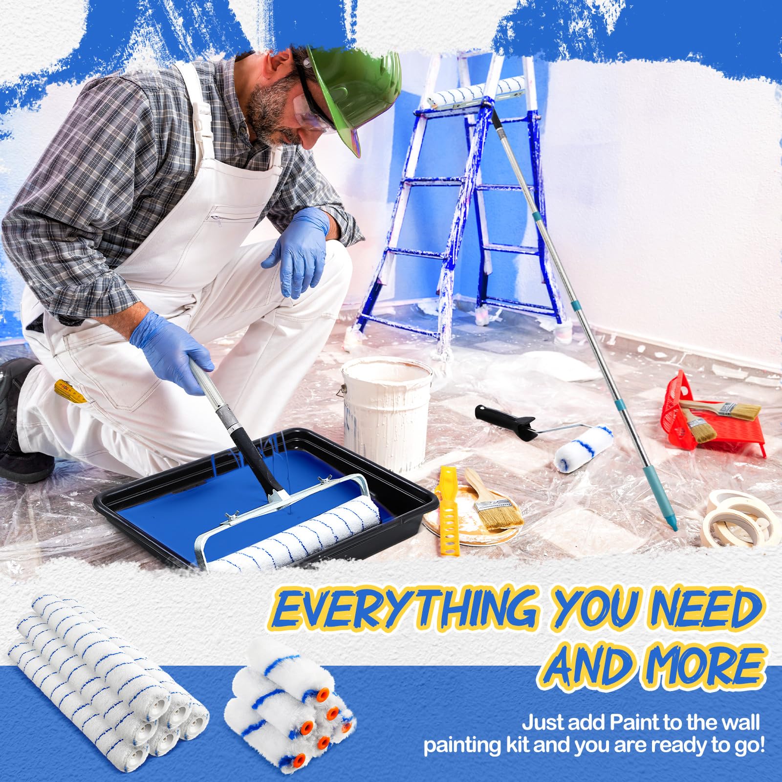 35 Pcs Large Paint Roller Kit 1-5 ft Steel Extension Pole 6 Pcs 18 ...