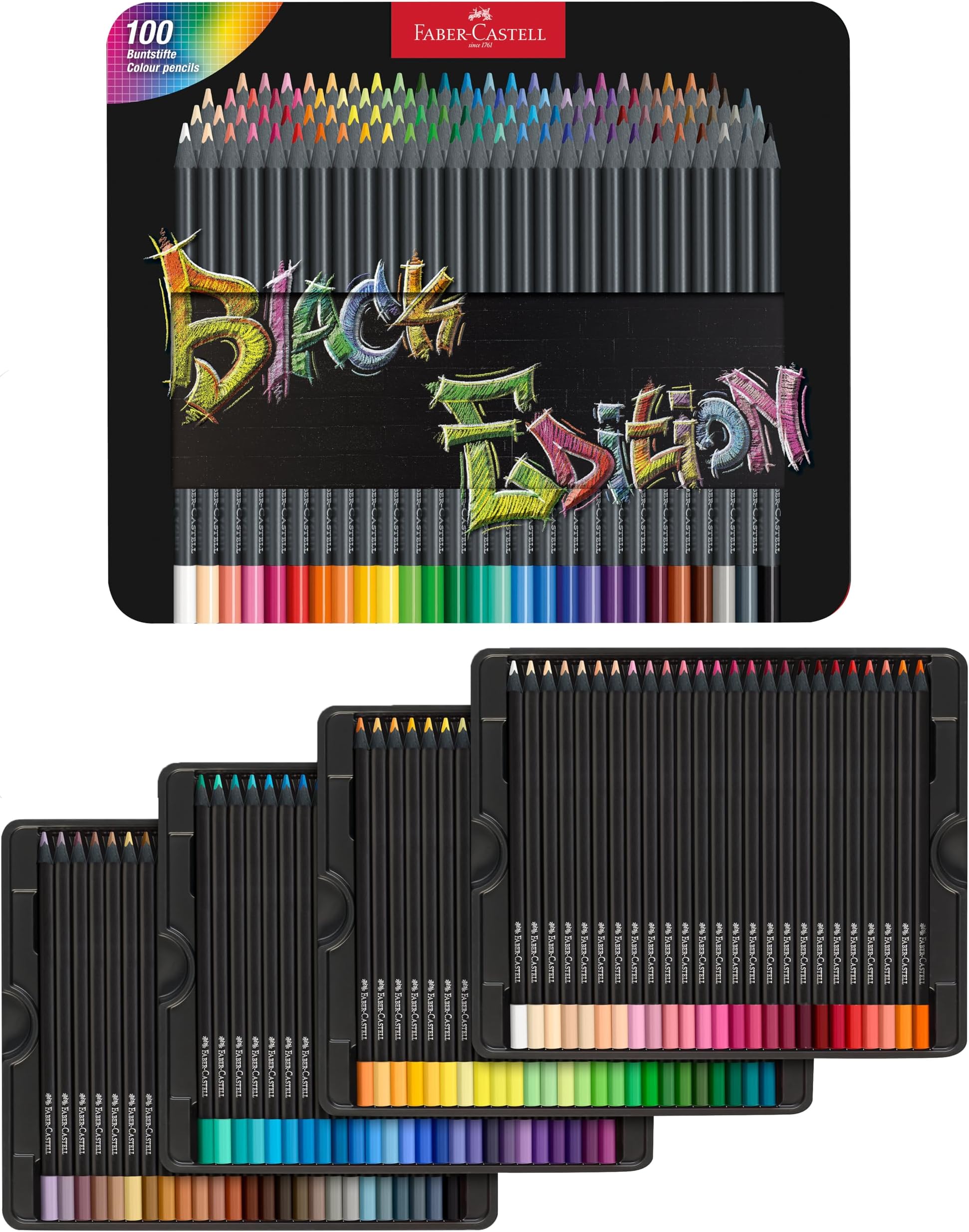 Faber-Castell Black Edition Colour Pencils, Tin of 100 : Amazon.co.uk ...
