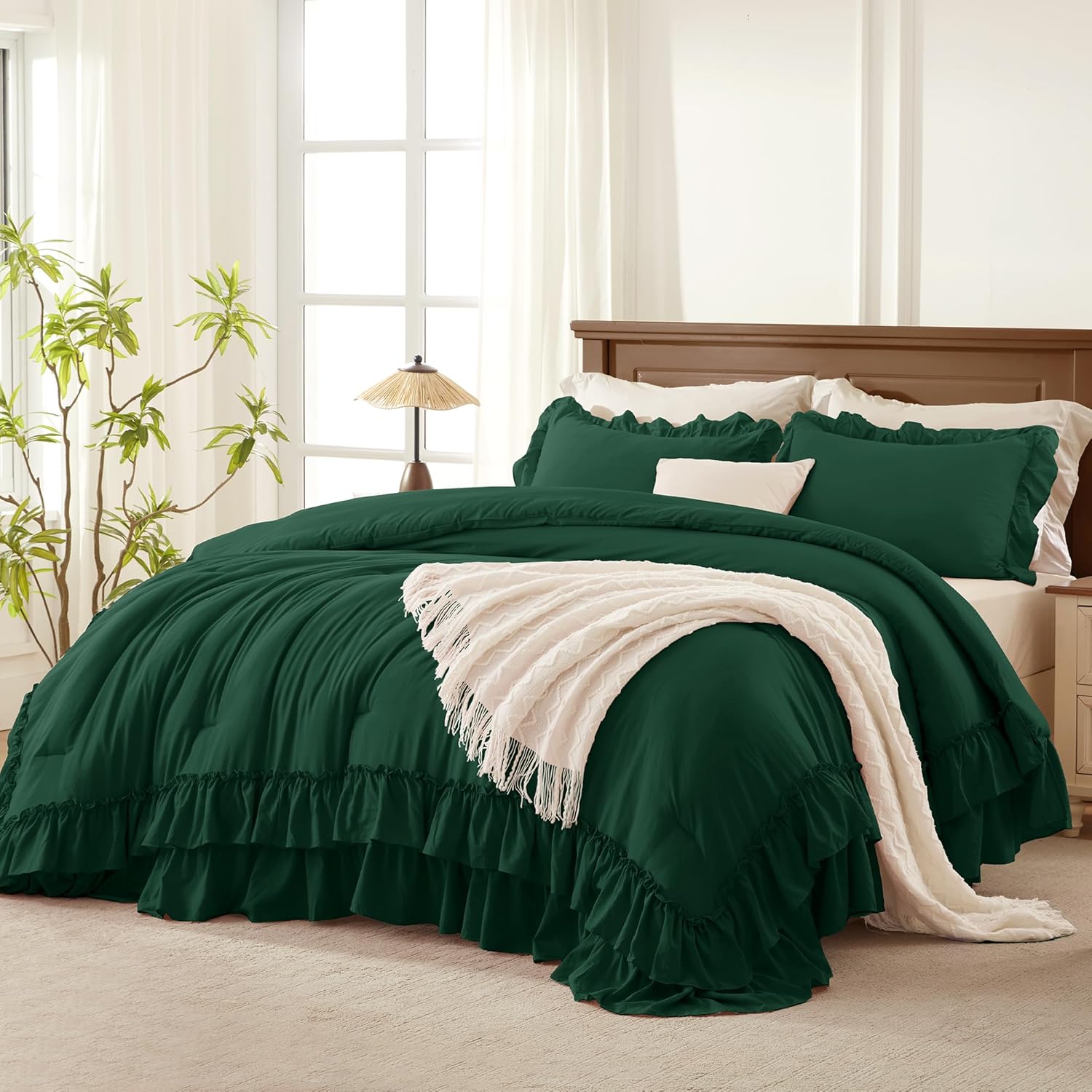 Amazon.com: Andency Dark Emerald Green Comforter Set Oversized Queen ...