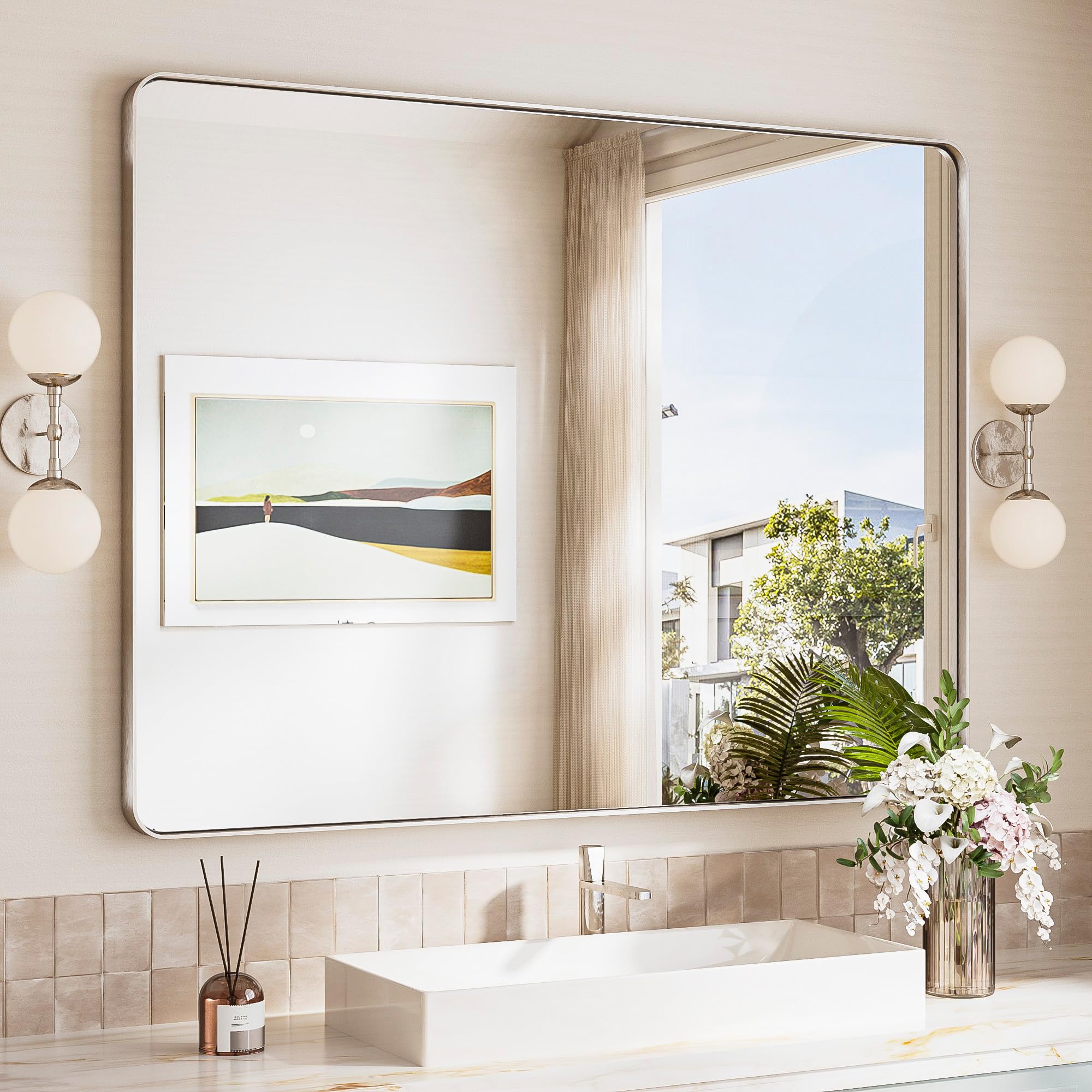 Amazon.com: TokeShimi 48x36 Brushed Nickel Bathroom Mirror for Over ...