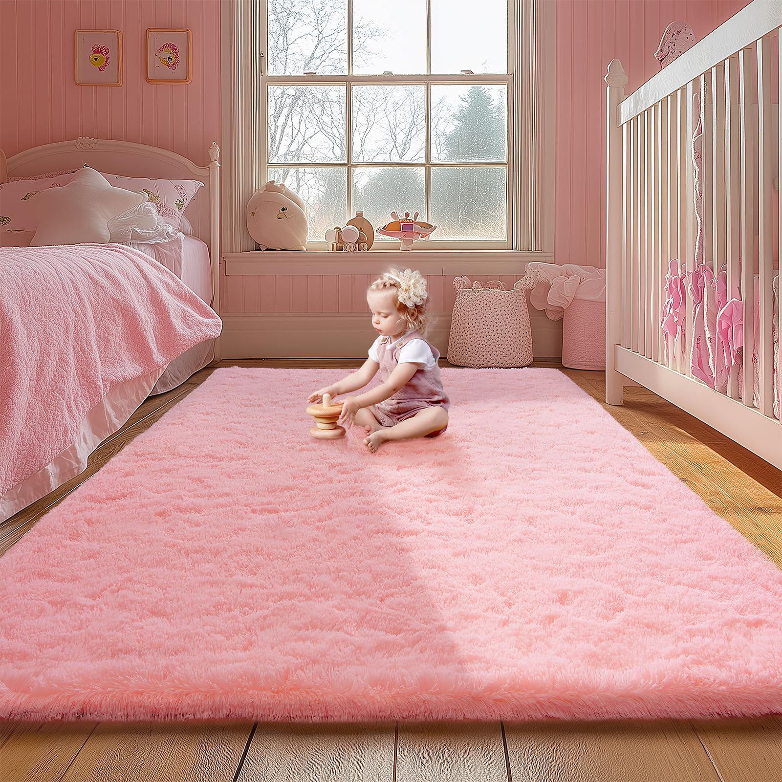 Amazon.com: Blivonta Pink Rug for Girls Bedroom, 6x9 Fluffy Area Rugs ...