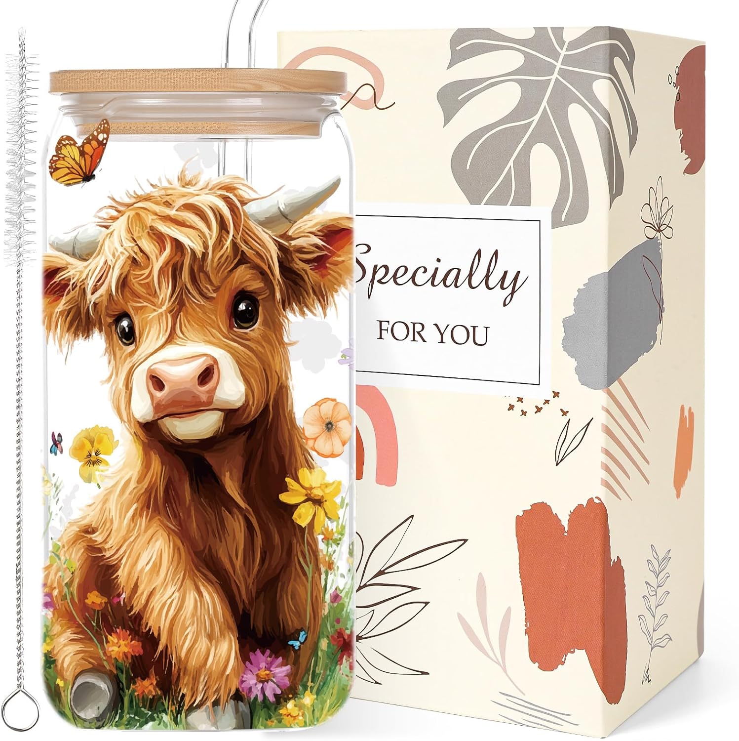 Luvart Highland Cow Gifts for Women - 16oz Cute Highand Cow Glass Cup ...