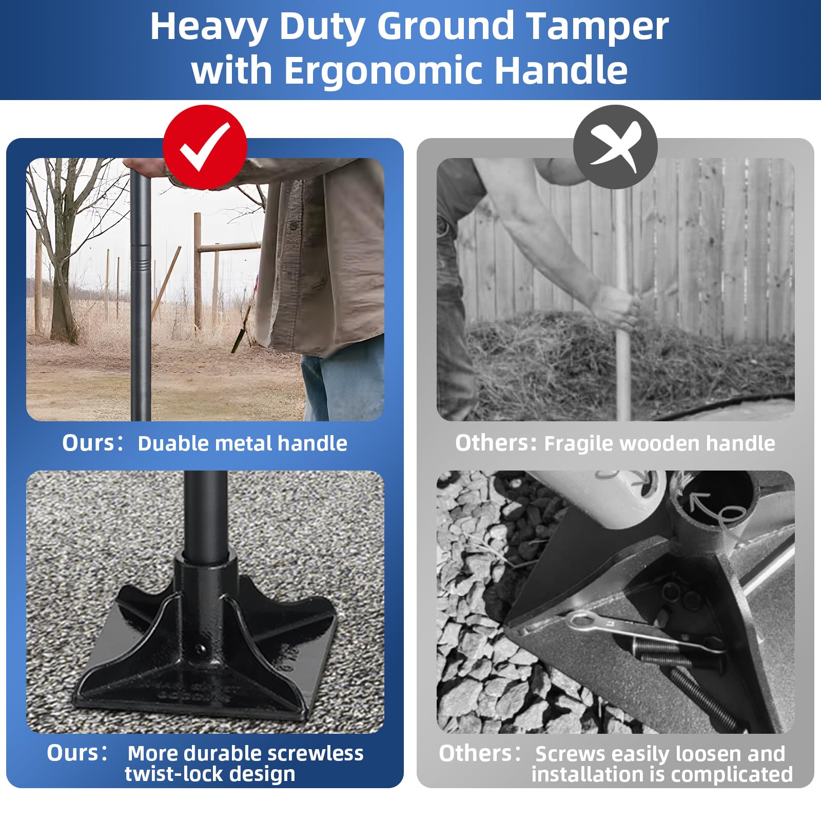 Snapklik.com : Heavy Duty Steel Tamper, 8x8 Inches Ground Tamper Hand