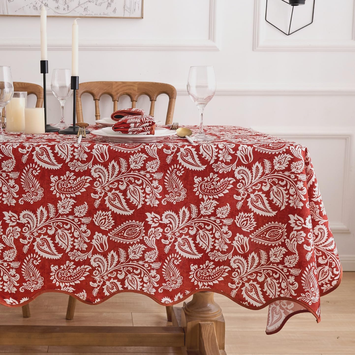 Amazon.com: EHouseHome Boho Fabric Table Linen with Scalloped Border ...