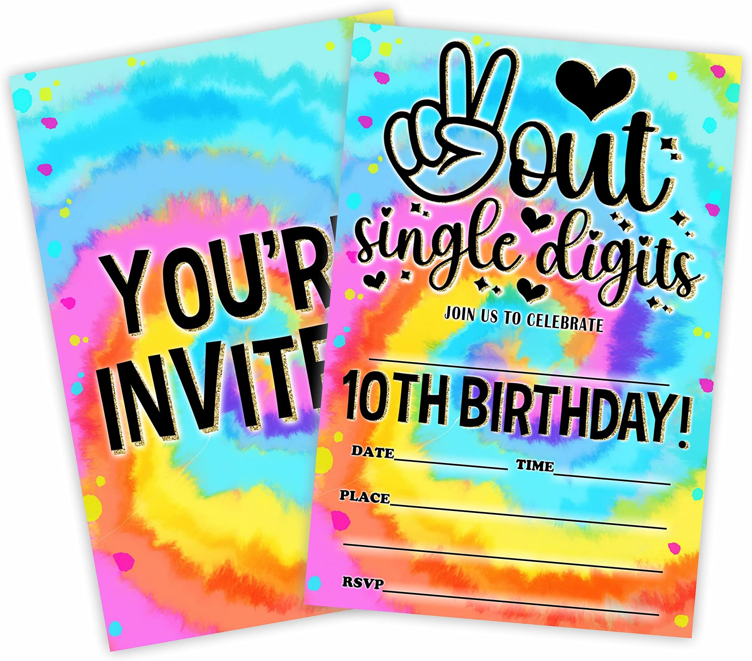 Amazon.com : YSTEP Tie Dye 10th Birthday Party Invitations, 20 Invite ...