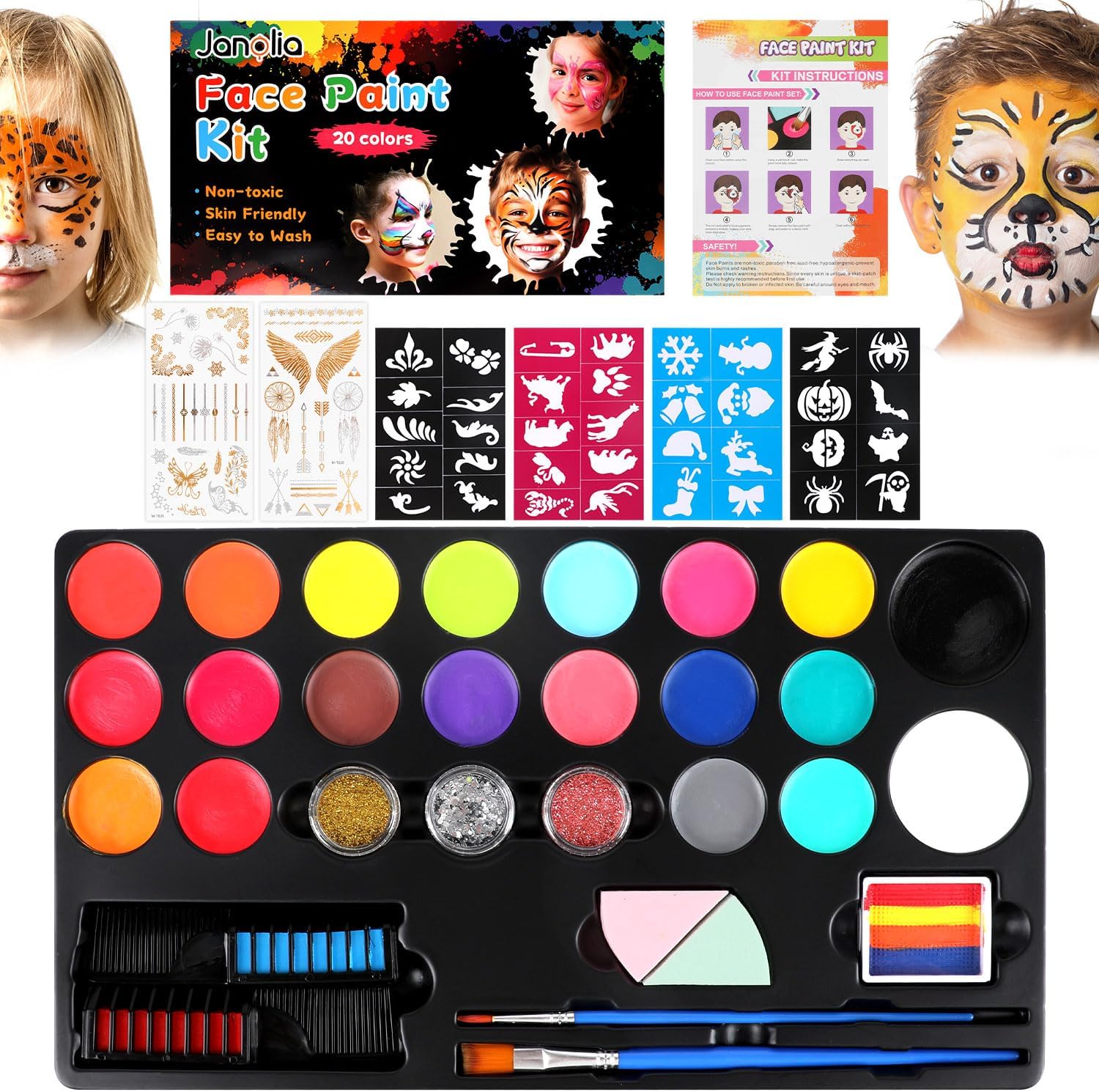 Amazon.com : AOLIKOKO 20 Colors Face Paint Kit ，Professional Face ...