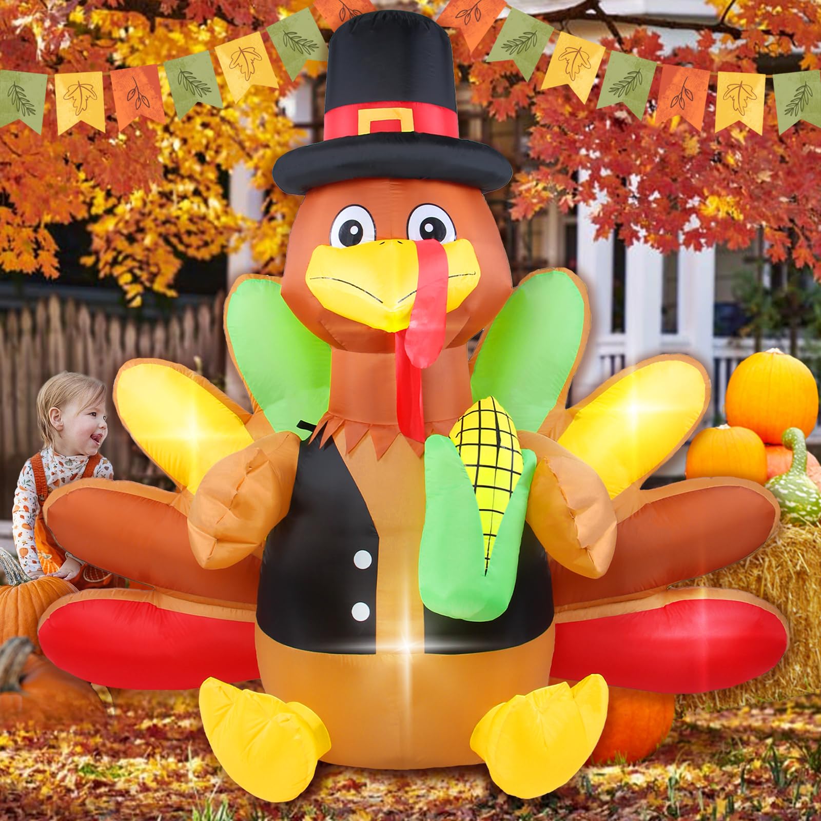 Indoor Light Up Turkey 4.3FT Happy Thanksgiving Inflatable Turkey With