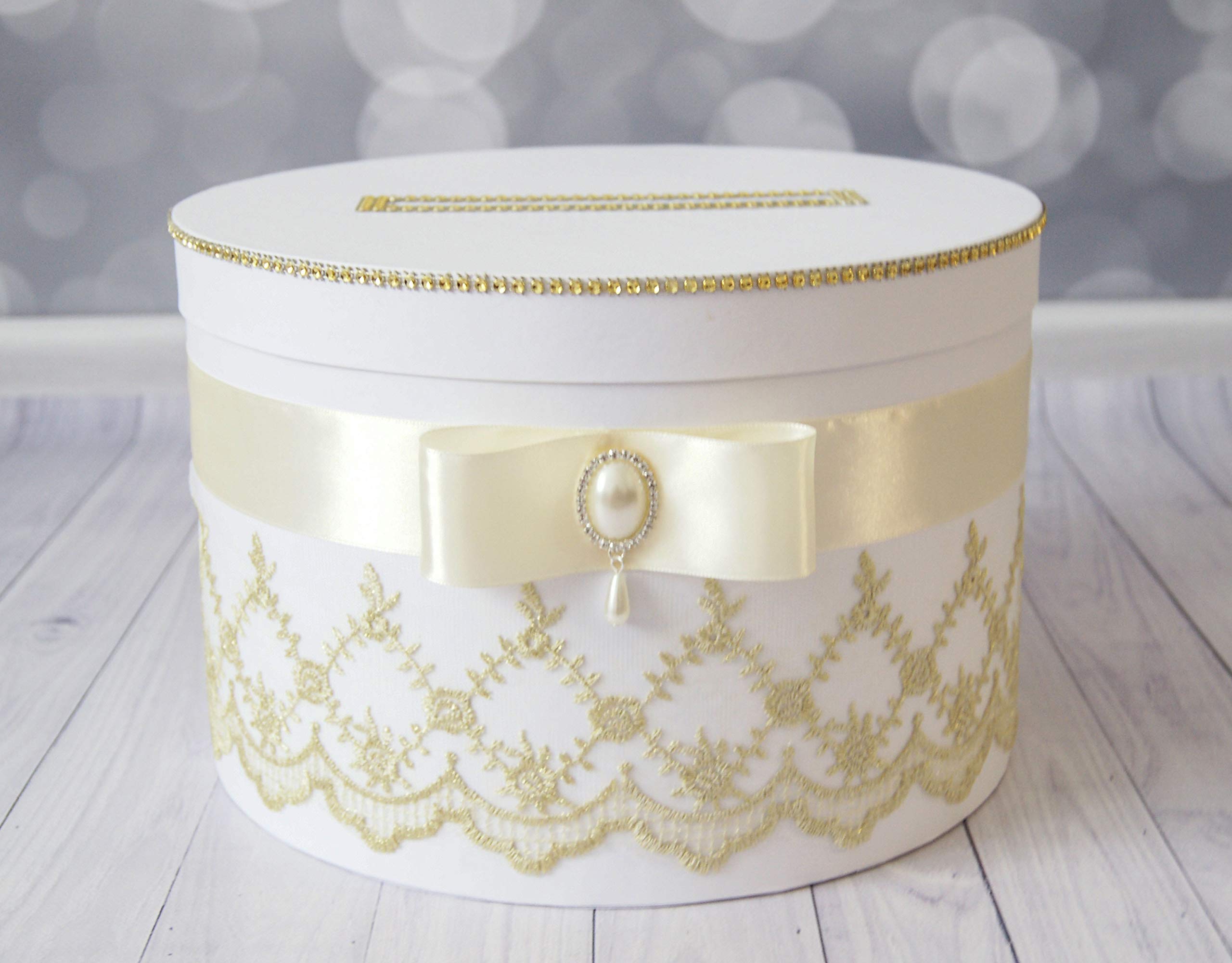 Buy White and Gold Envelope Box for Money Lace Wedding Card Box Wedding ...