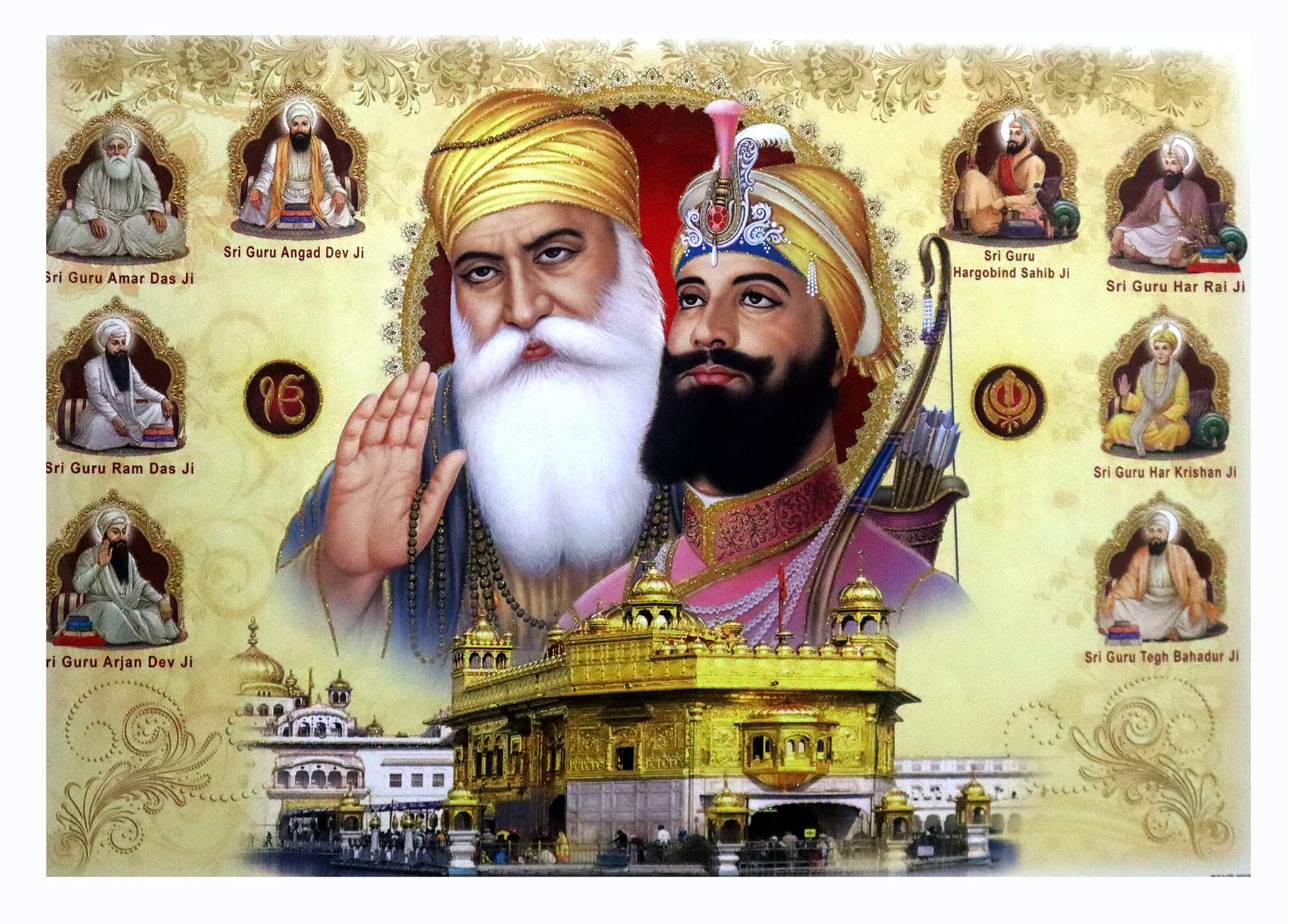 Buy 10 Sikh Gurus with Big Pictures of the Golden Temple Guru Nanak Dev ...