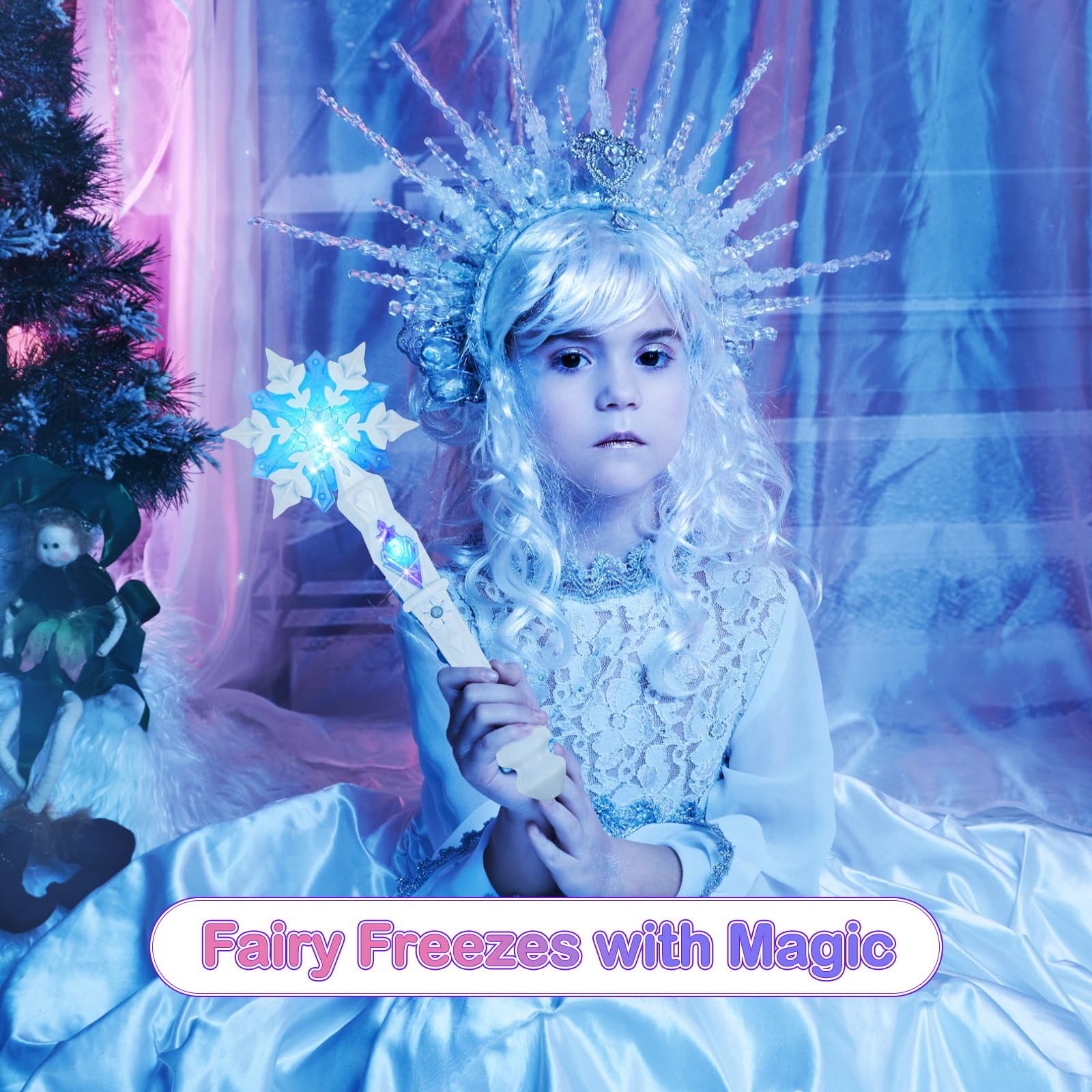 Jenaai 8 Pieces Snowflake Magic Wand with Sound Light up Wands Princess ...