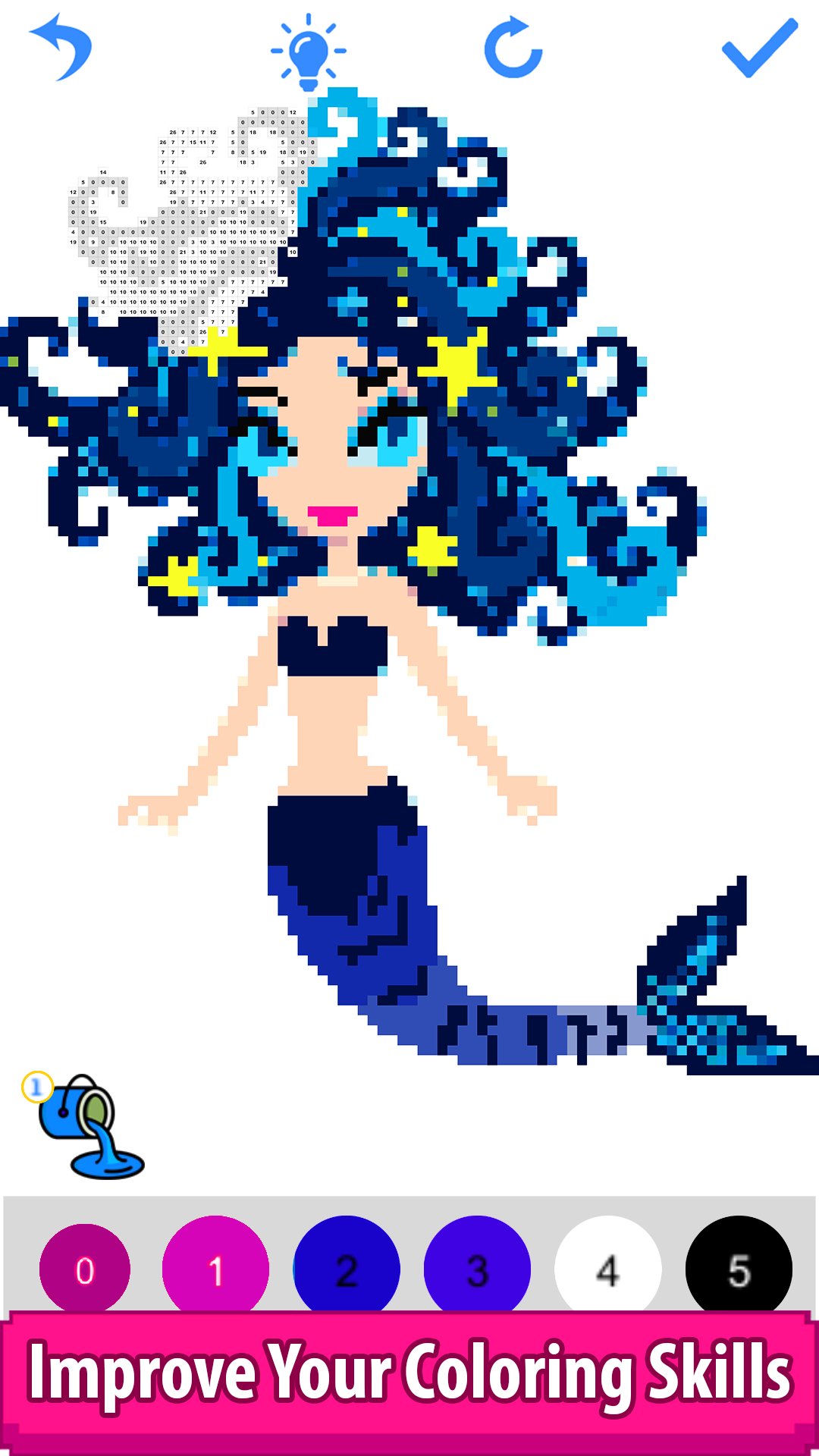 Mermaid Pixel Art - Paint by Number, Sandbox Coloring Book Pages:Amazon ...