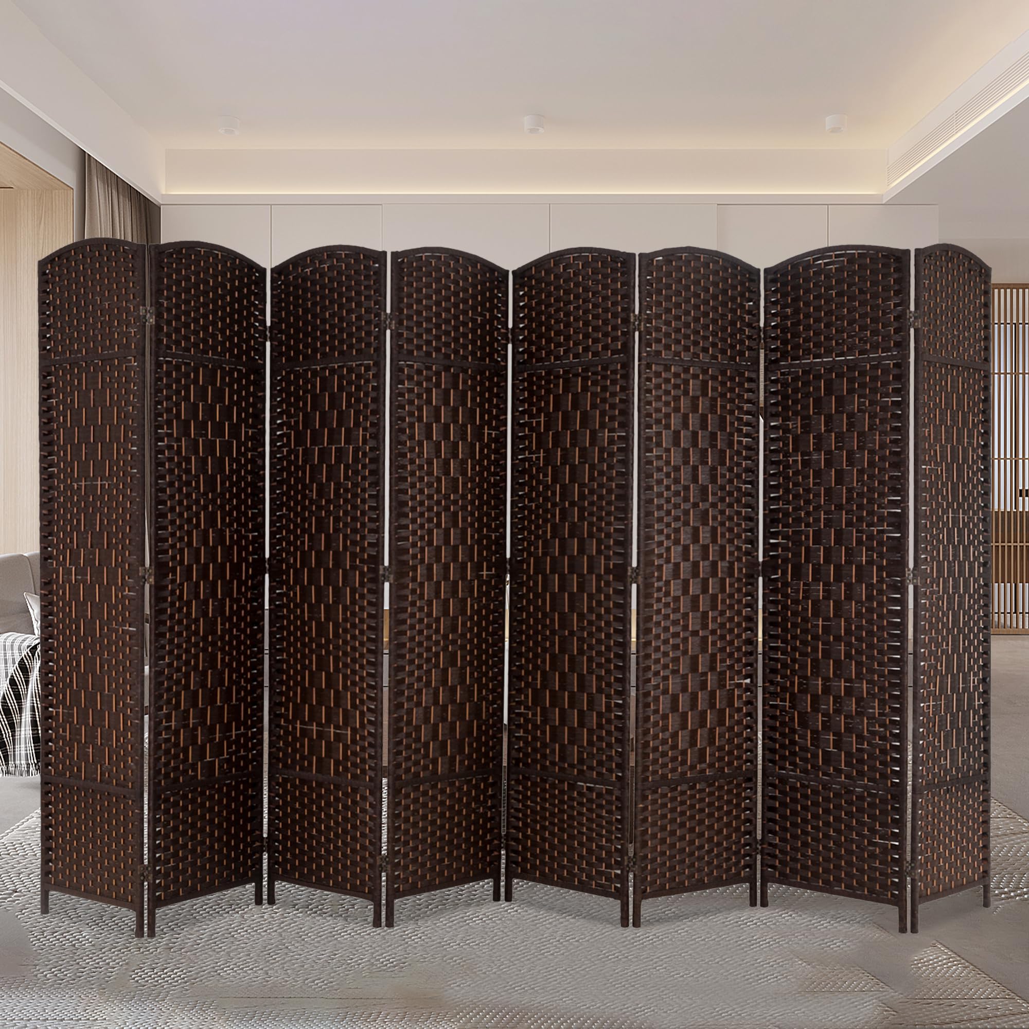 8 Panel 5.9 FT High Room Screen Divider Folding Wooden Privacy Screen ...