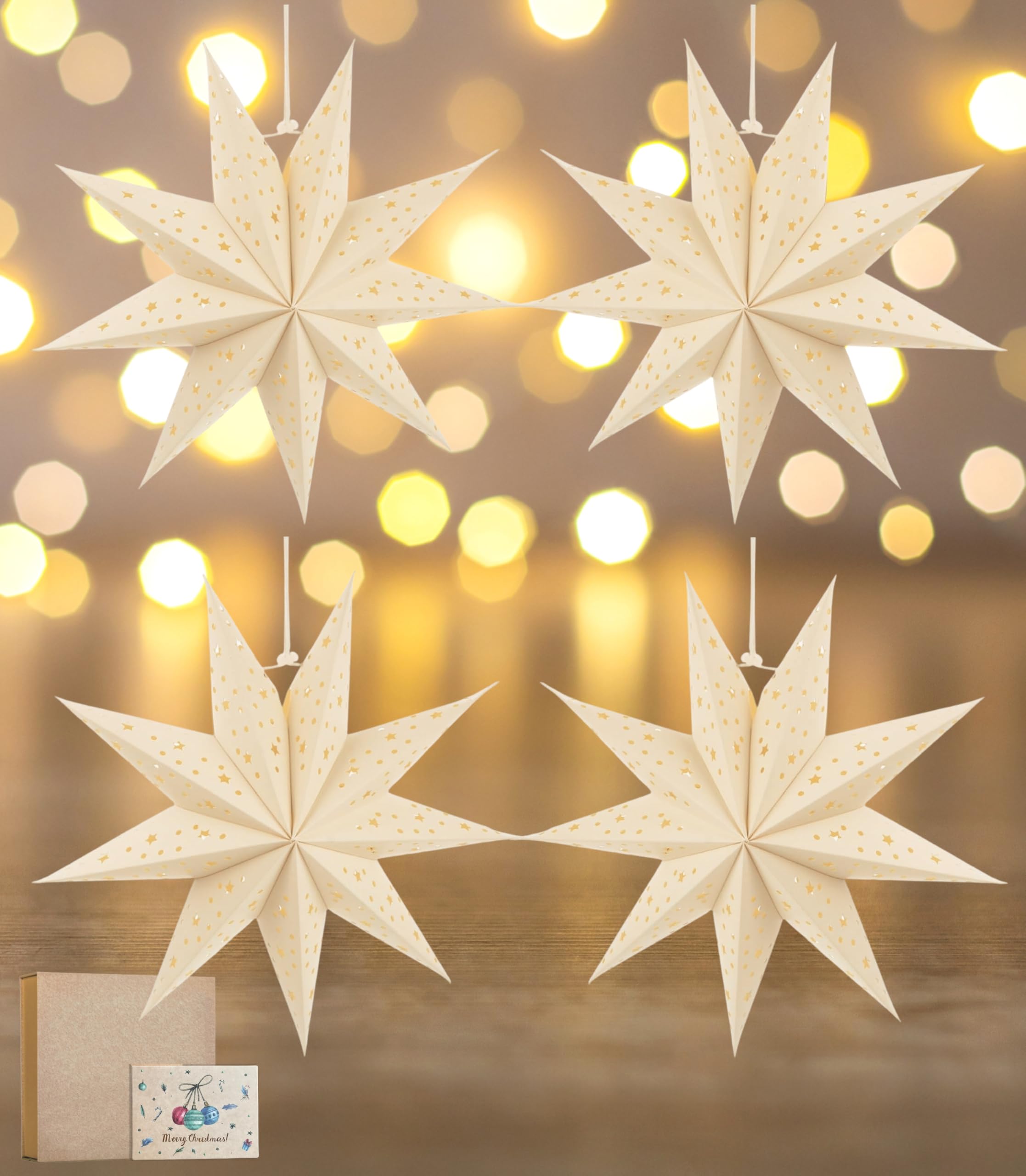 4Pcs Paper Star Lantern 9 Pointed Paper Star Lampshade Star Hanging ...