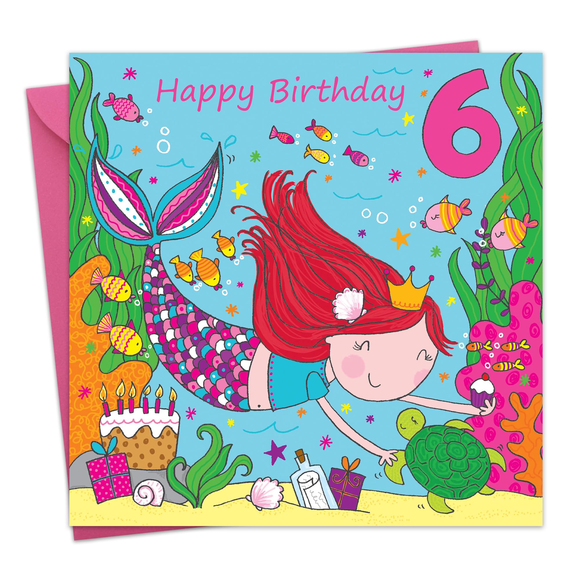 Twizler 6th Birthday Card For Girl With Cute Mermaid Glitter ...