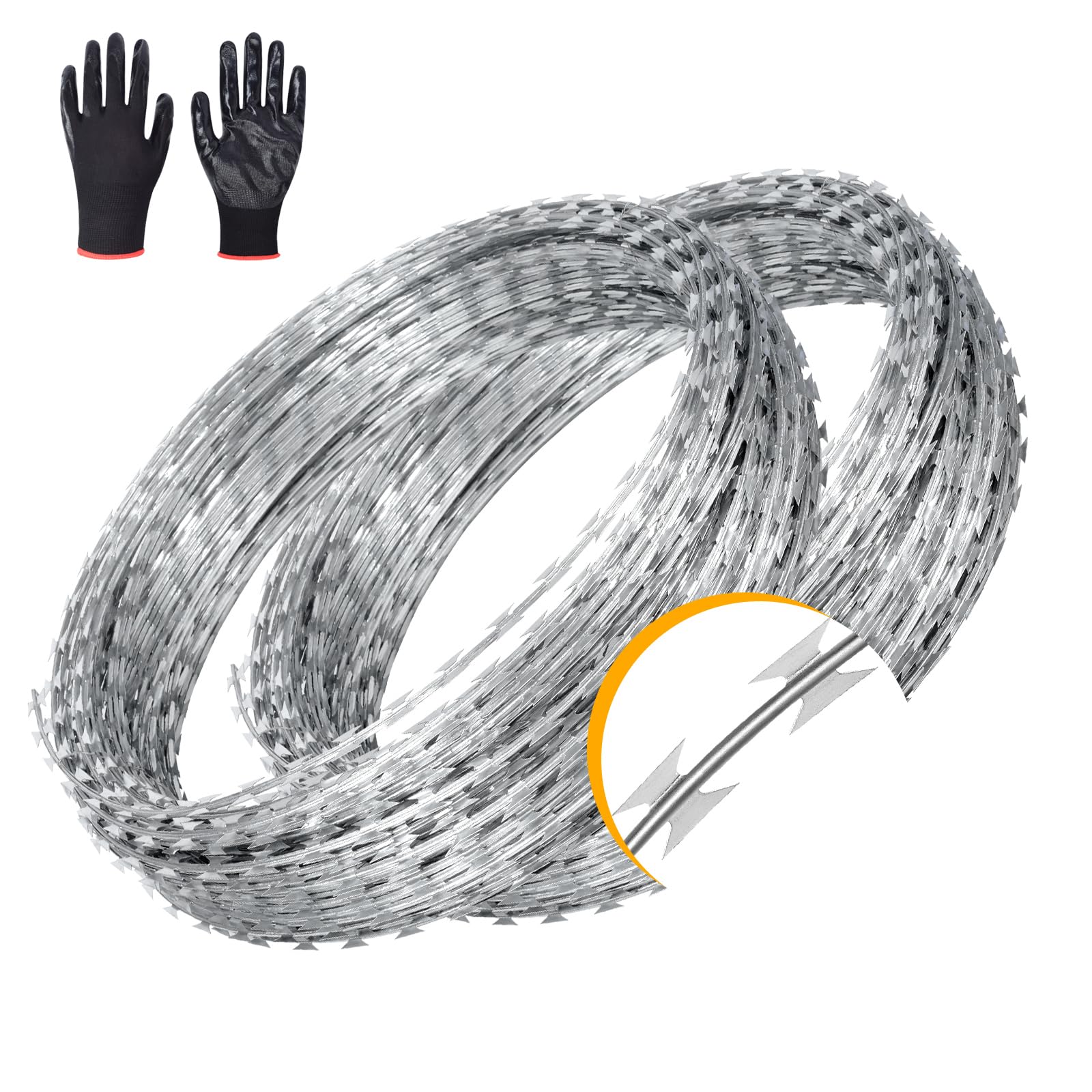 Snapklik.com : 328ft Barbed Razor Wire 2 Rolls, Double Spiral Hot-Dip ...