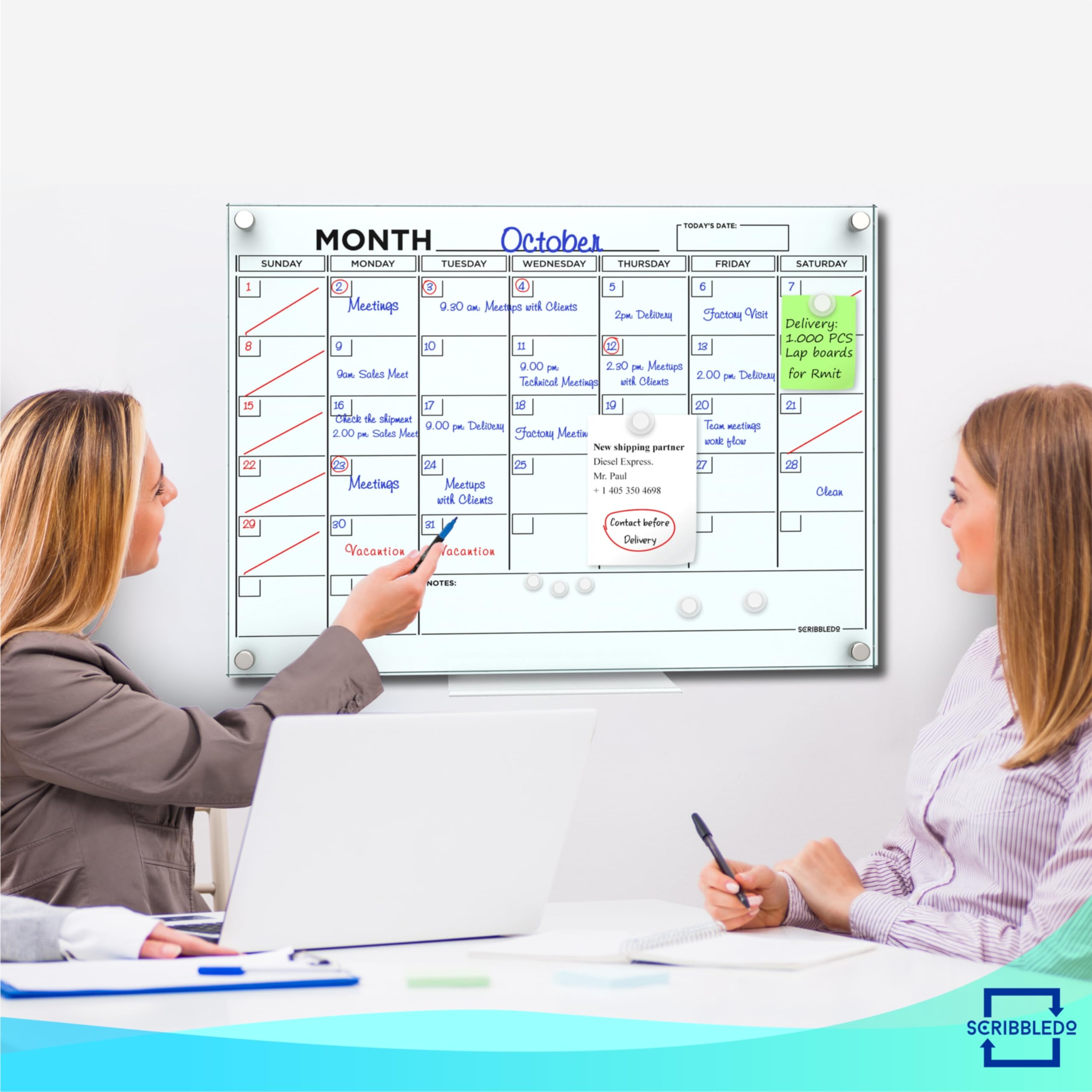 Snapklik.com : Magnetic 18”x24” Glass Whiteboard Calendar Planner White ...