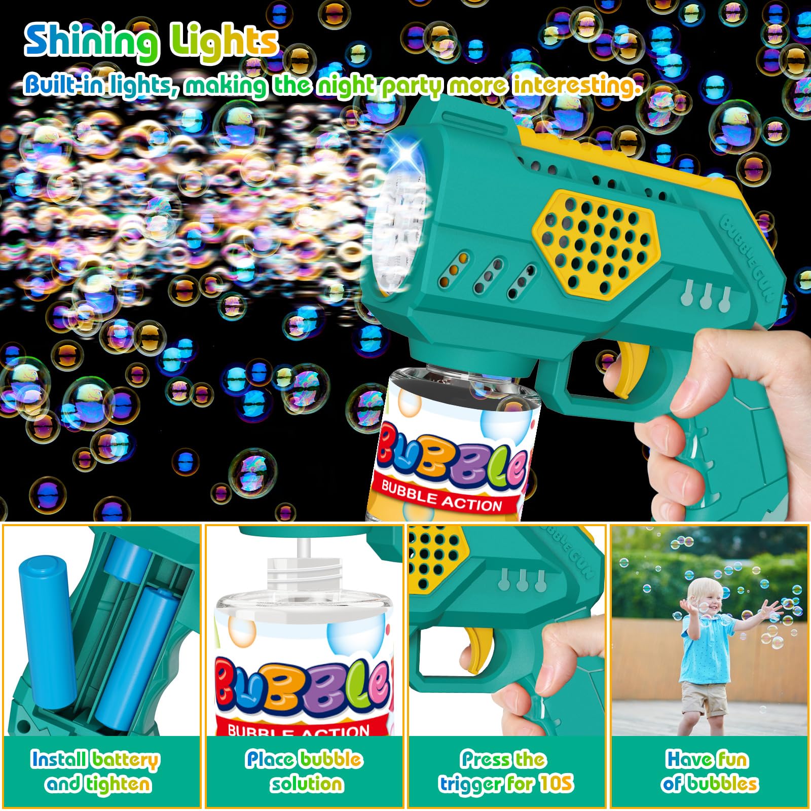 Bluey Toys Upgraded Bubble Gun, Bubble Machine With Lights And Bubble ...