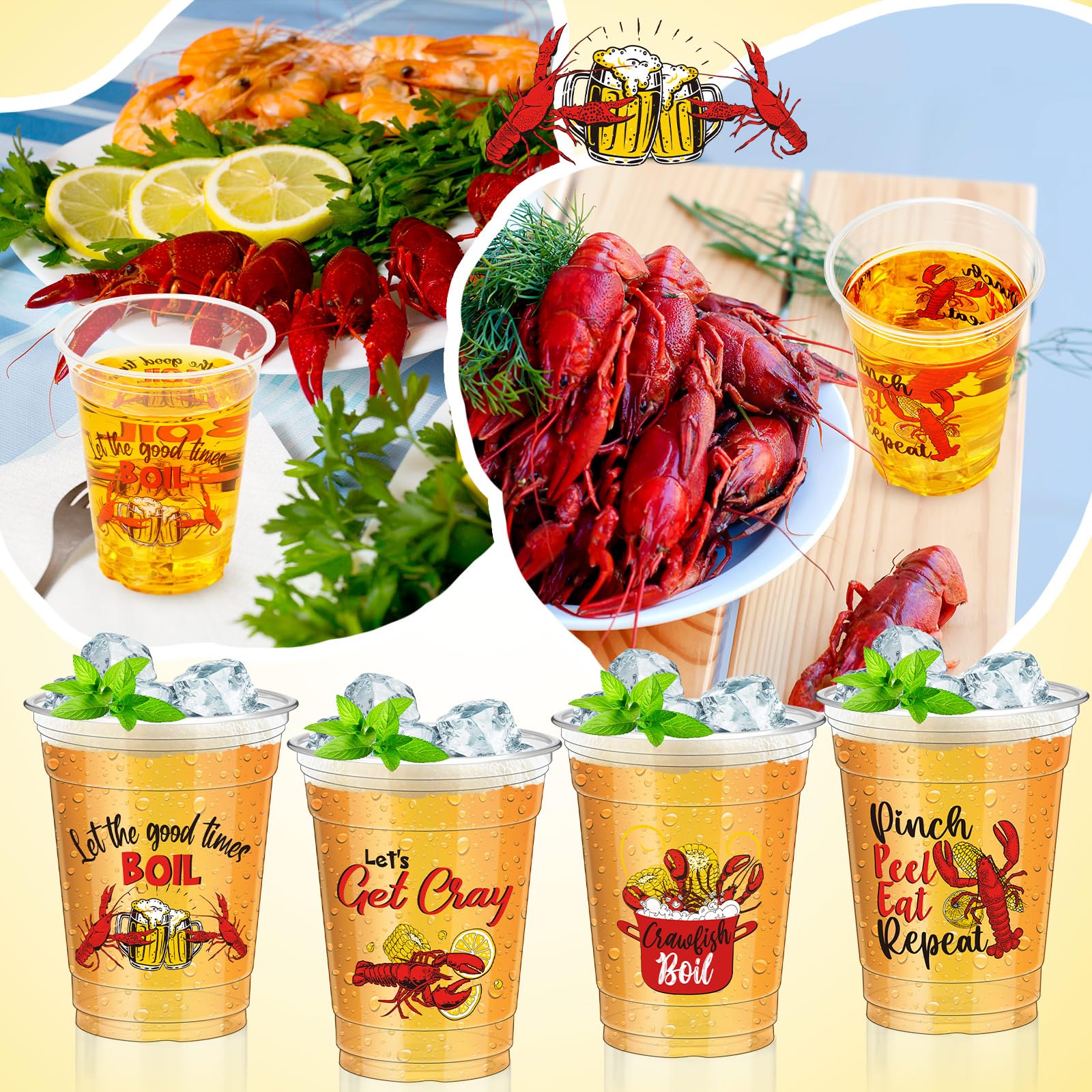 Snapklik.com : 48 Pcs 12oz Crawfish Boil Clear Plastic Cups Bulk ...