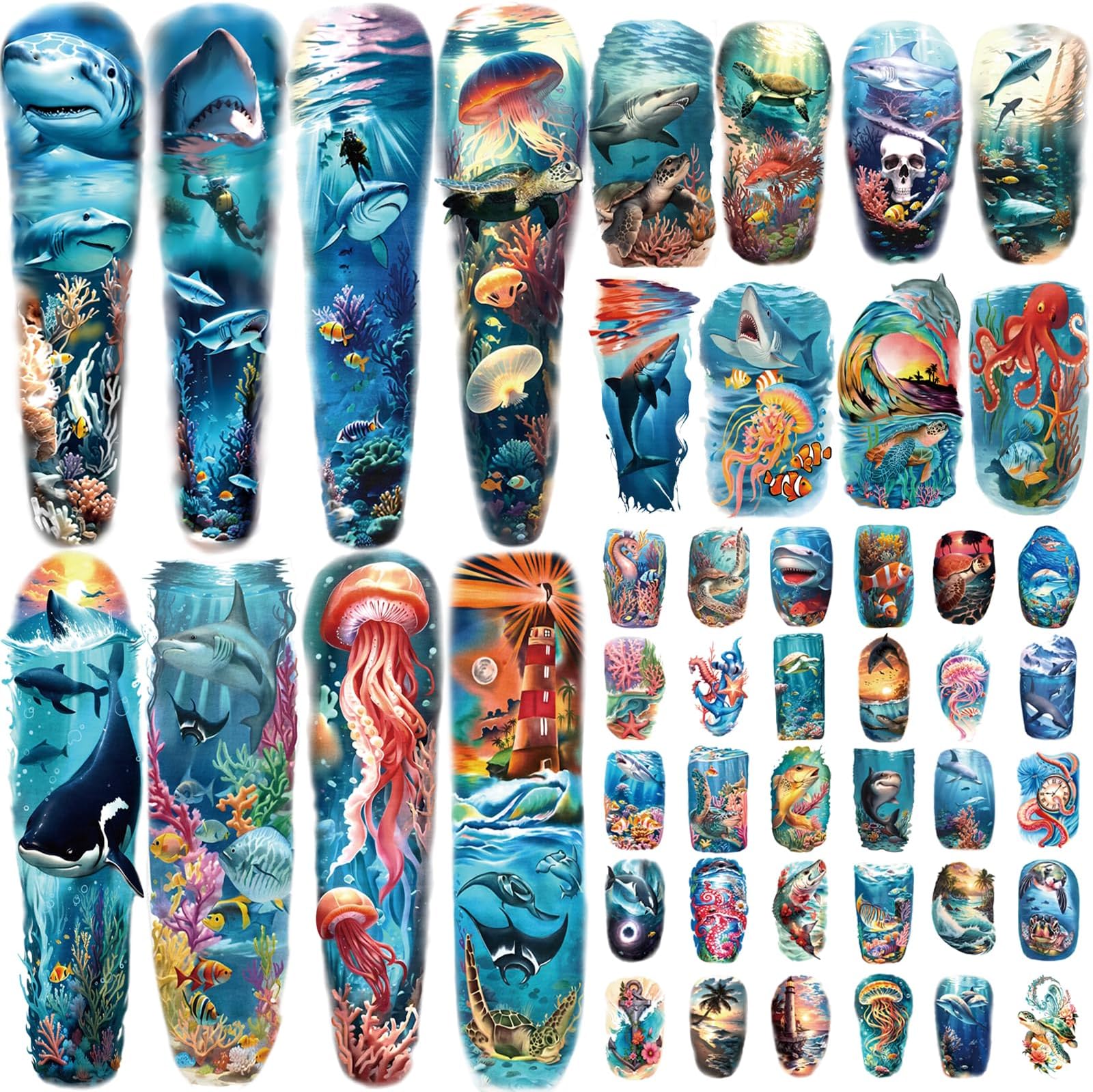 Amazon.com : 46 Temporary Tattoo for Men Women, 8 Full Arm Shark ...