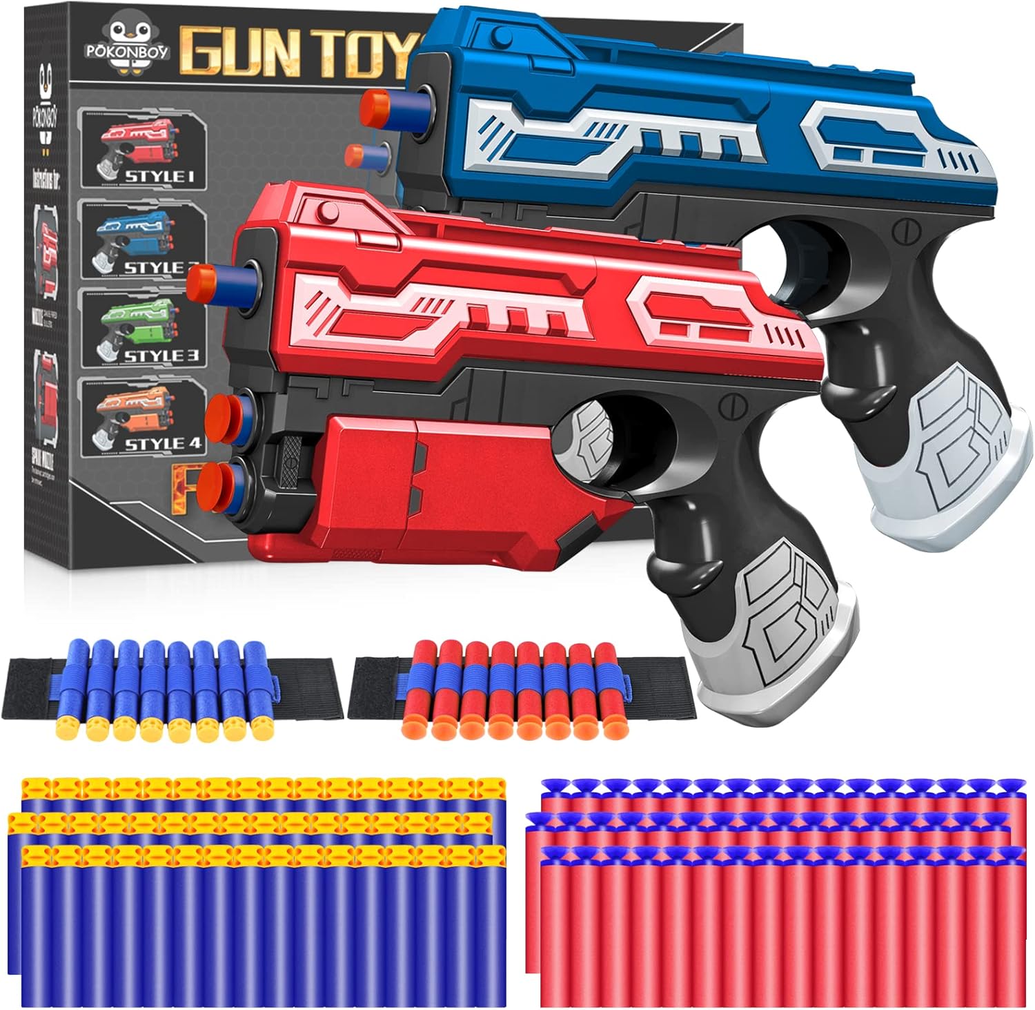 Amazon.com: POKONBOY 2 Sets Blaster Toy Guns for Boys Girls, Foam ...