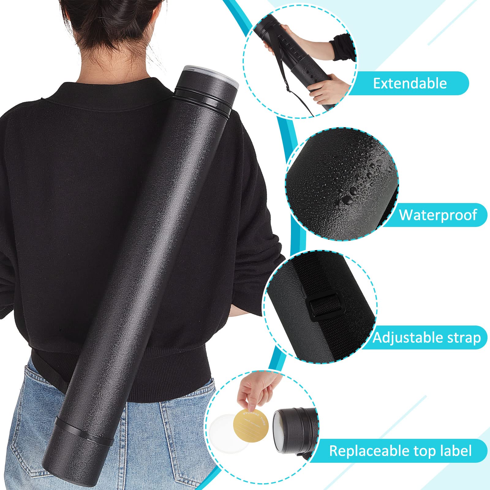 Snapklik.com : 12 Pcs Black Poster Tube Bulk Extendable Blueprint ...