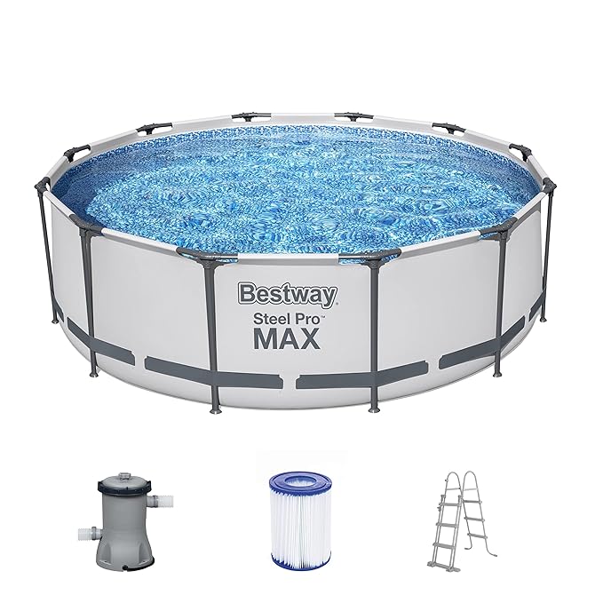 Bestway Above Ground Portable Steel Pro MAX 12ft Diameter, 3.3ft Height ...
