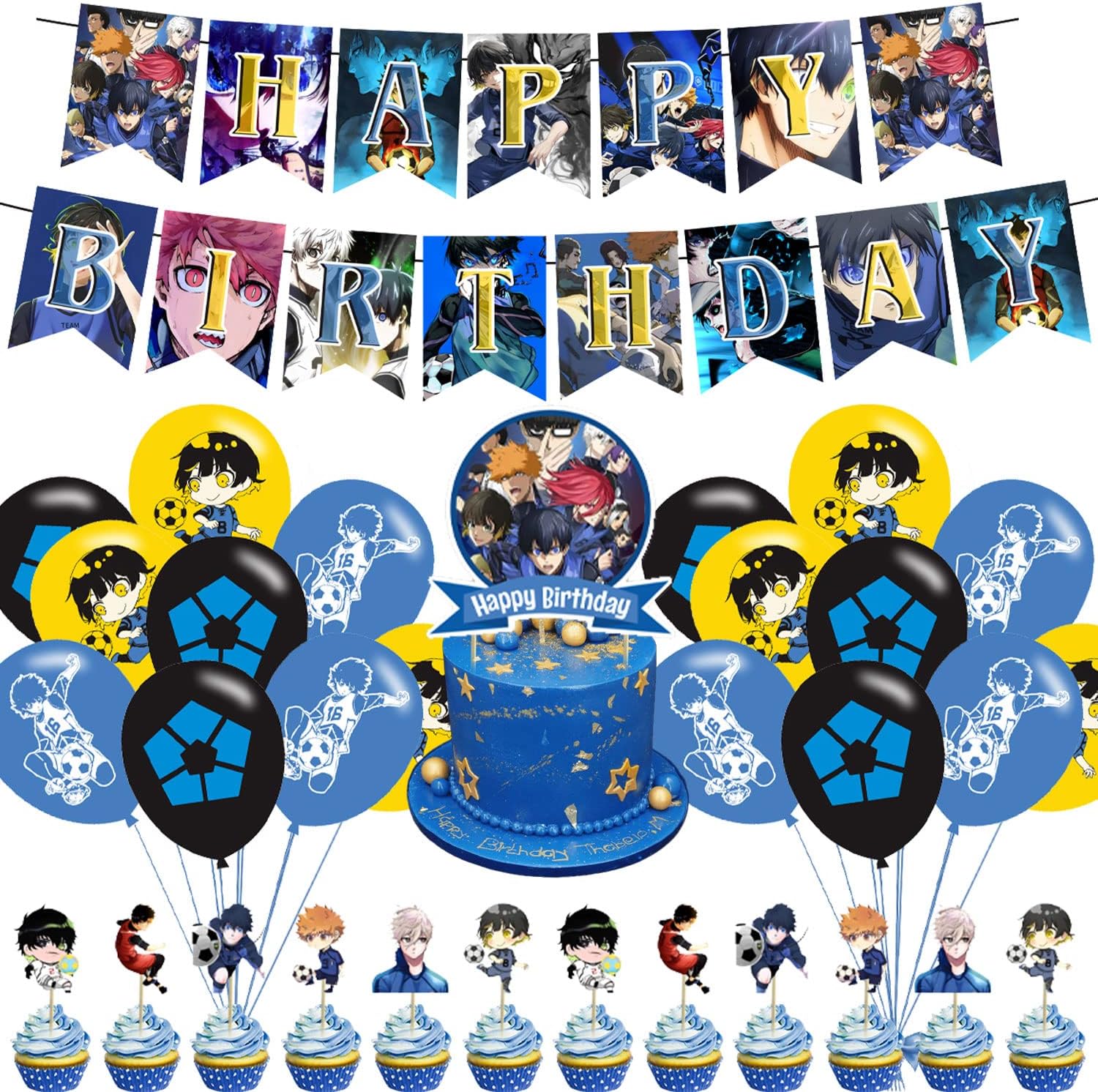 32Pcs Blue Lock Birthday Party Decorations, Party Supply Set for Kids ...