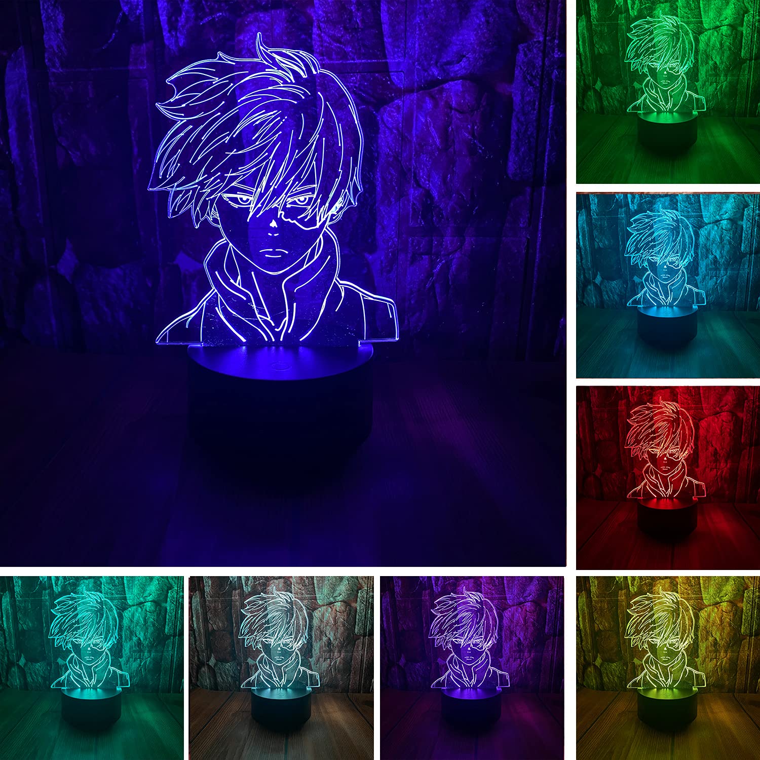 Cartoon My Hero Academia Shoto Todoroki Anime Figure 3D LED Optical ...