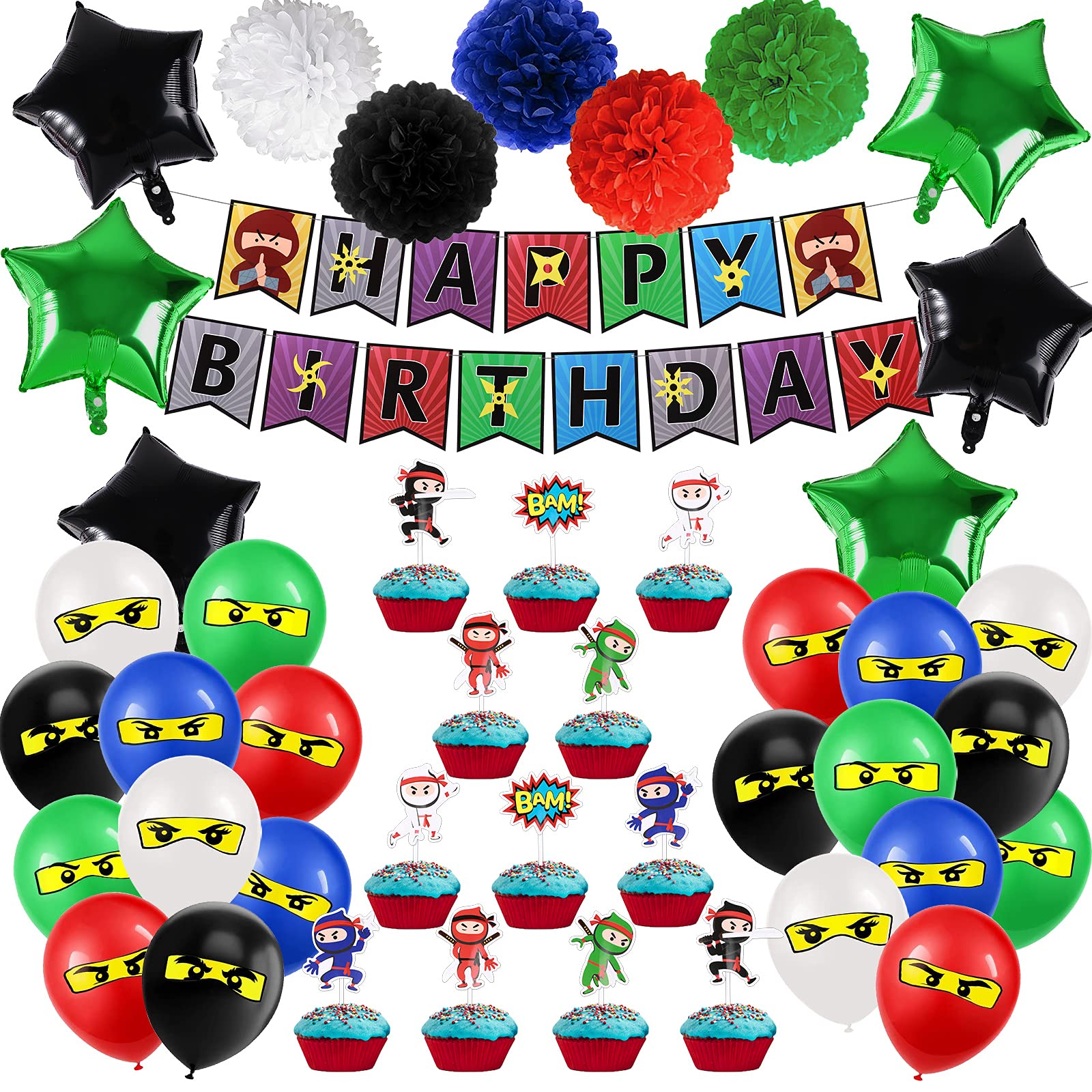 Colorful Party Balloons 24 Pcs Ninja Balloons Bulk Pack - 12 Inch Latex ...