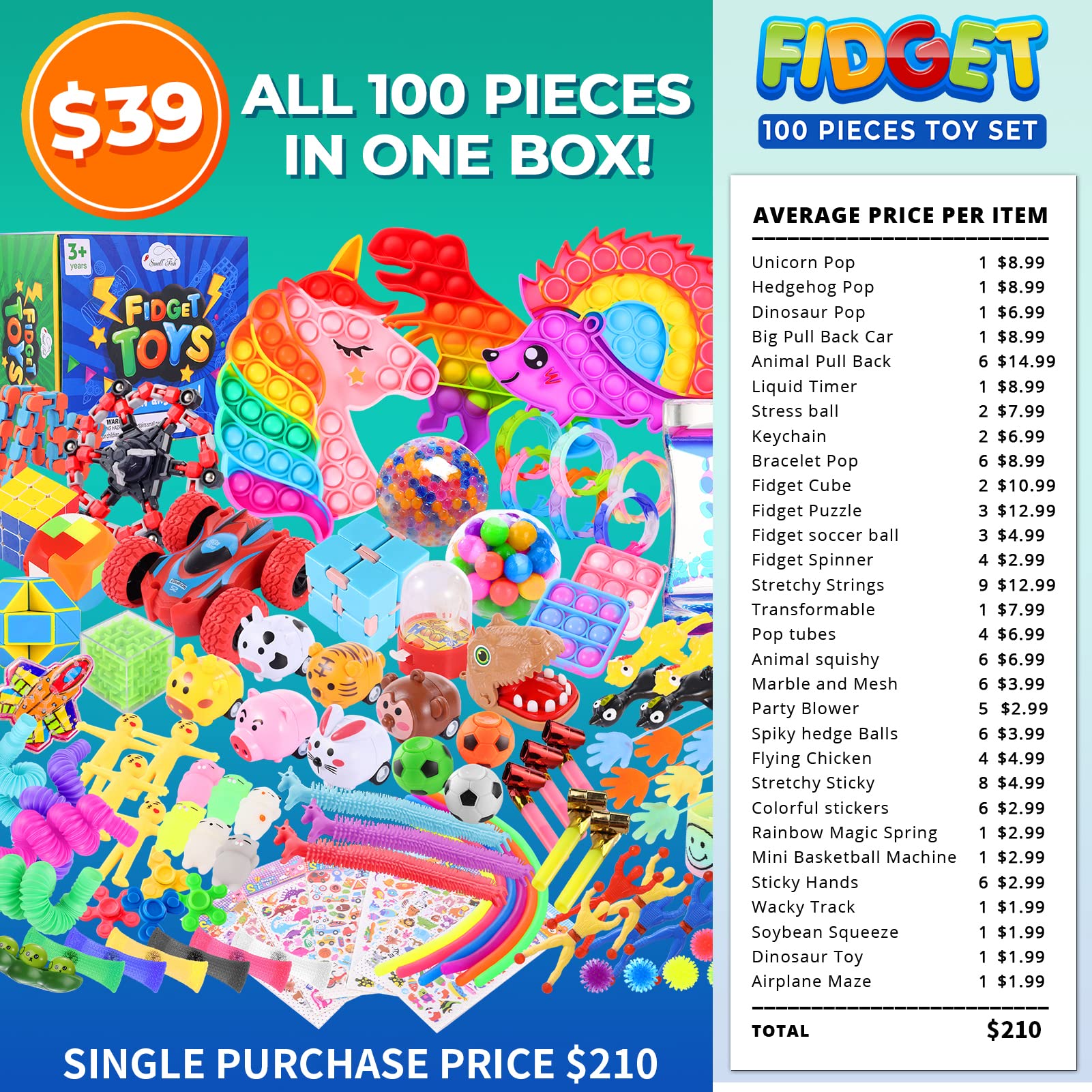 Buy Fidget Toys 100 Pack,Big Pack Small Toys Set 100pcs for Kids,Fidget ...