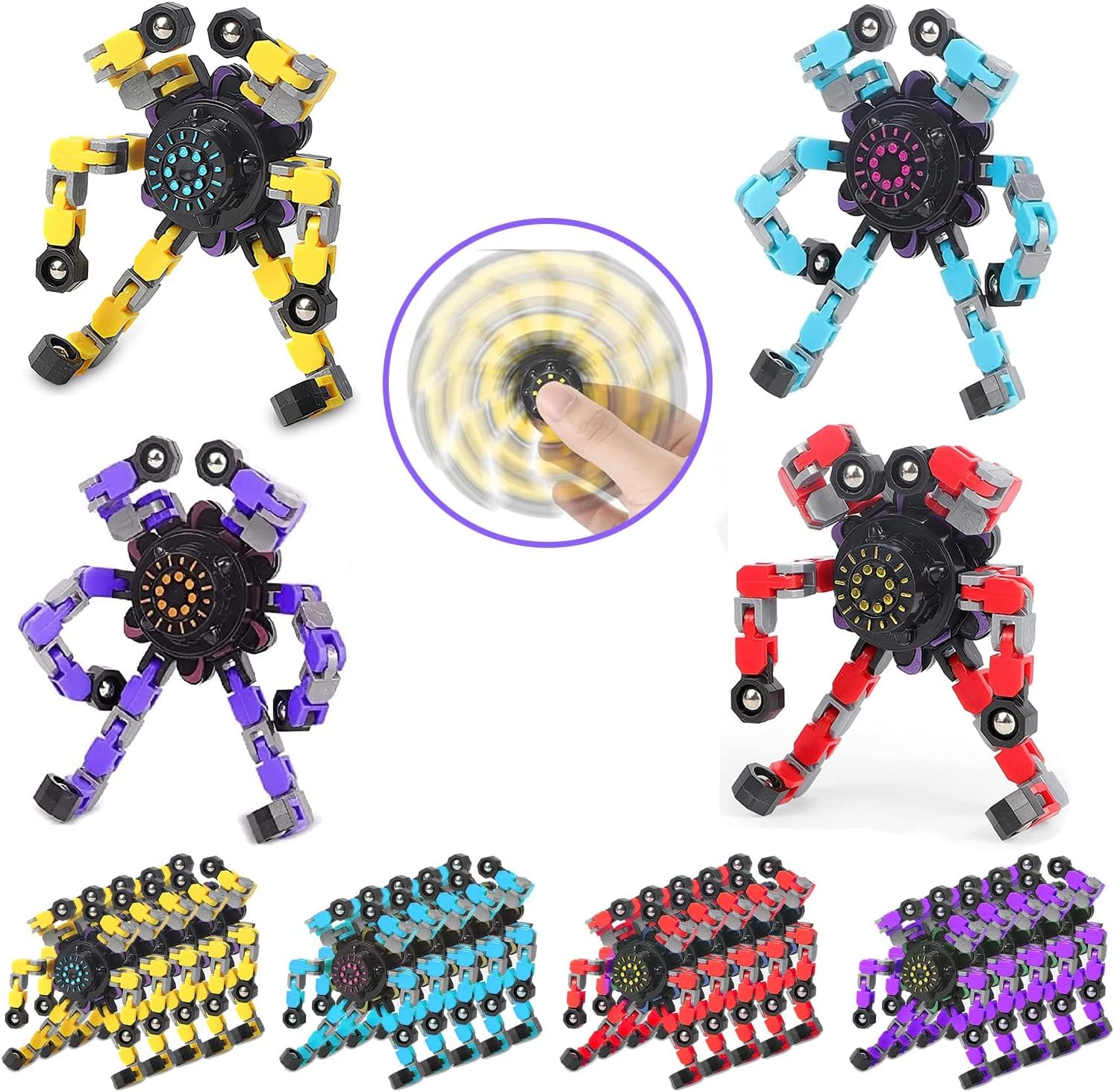 Amazon.com: 4pcs Fidget Spinners Transformable Fingertip Chain Robot ...